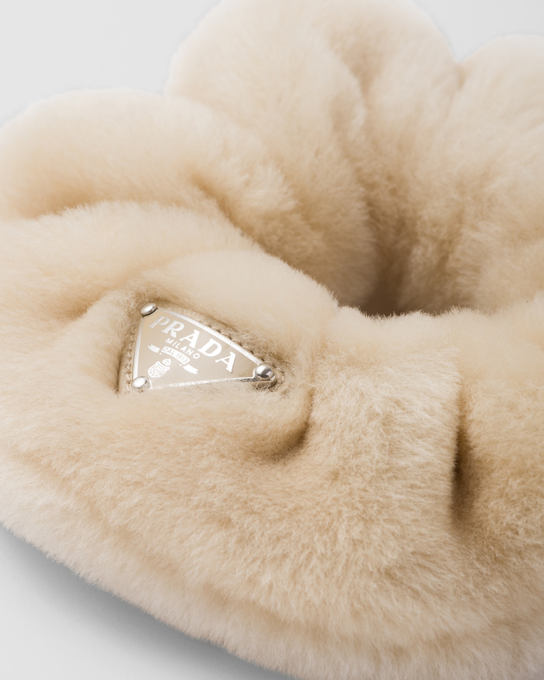 Ecru Shearling Scrunchie | PRADA