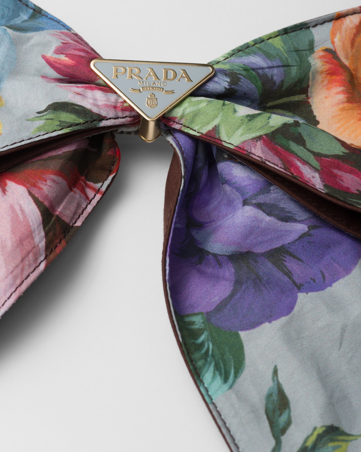 Steel Gray Printed Fabric Hair Clip | PRADA