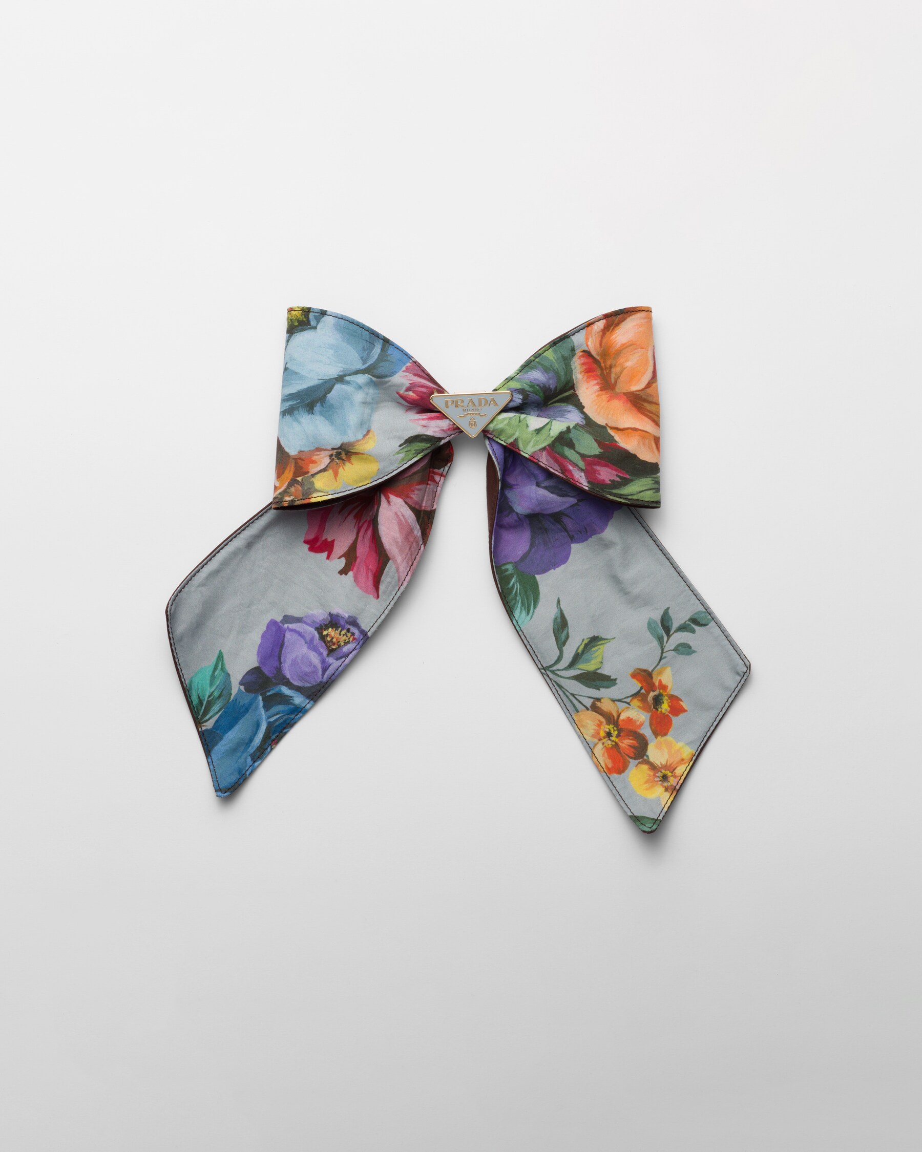 Steel Gray Printed Fabric Hair Clip | PRADA