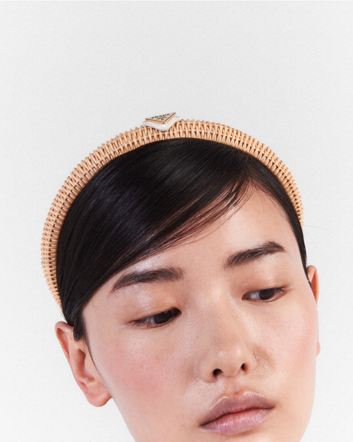 Tan/white Wicker Headband | PRADA
