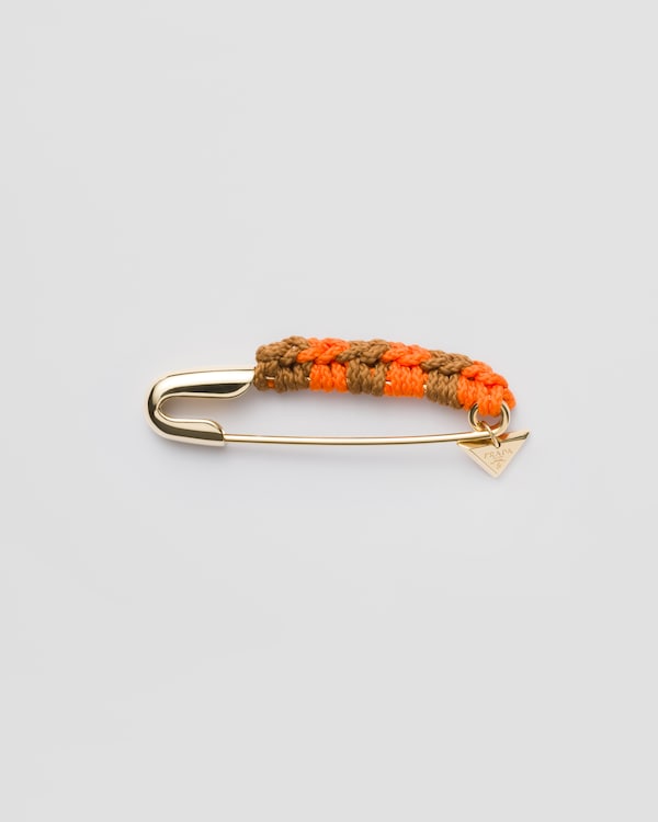 Orange/caramel Metal Safety Pin Brooch | PRADA