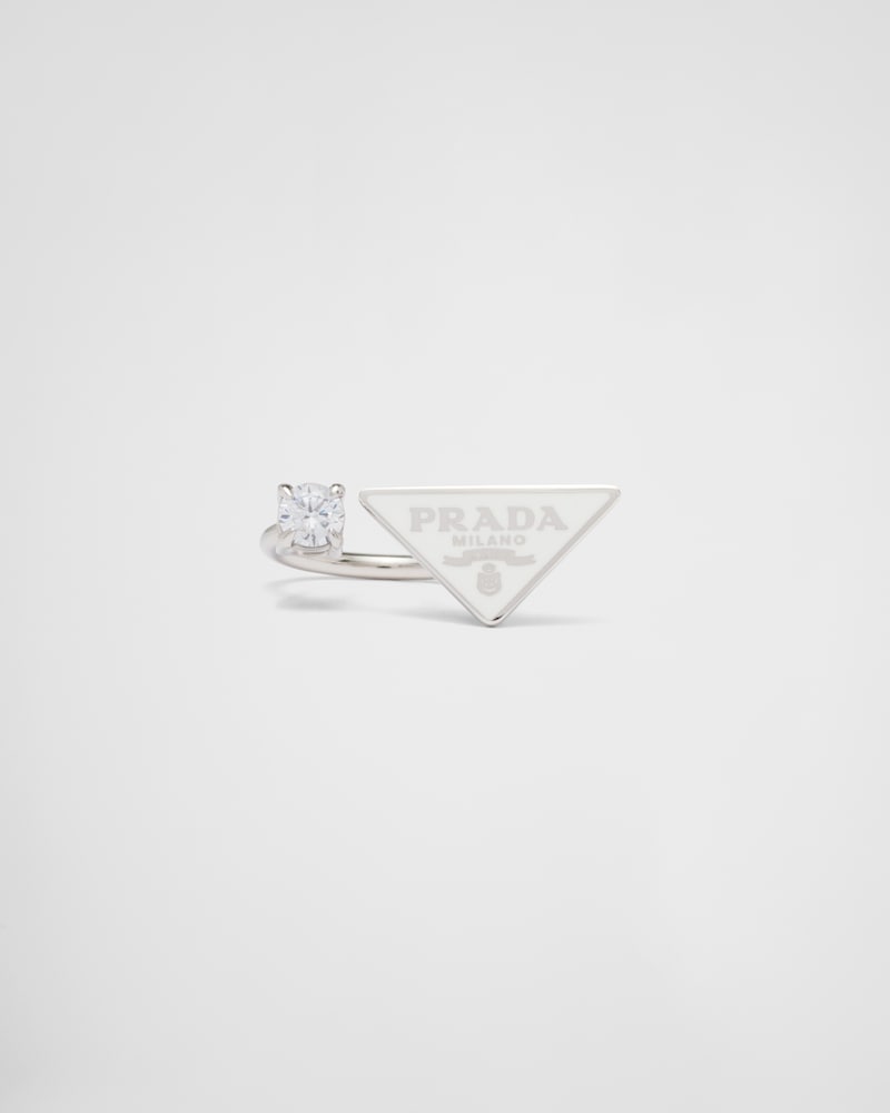 White/crystal Prada Symbole Ring | PRADA