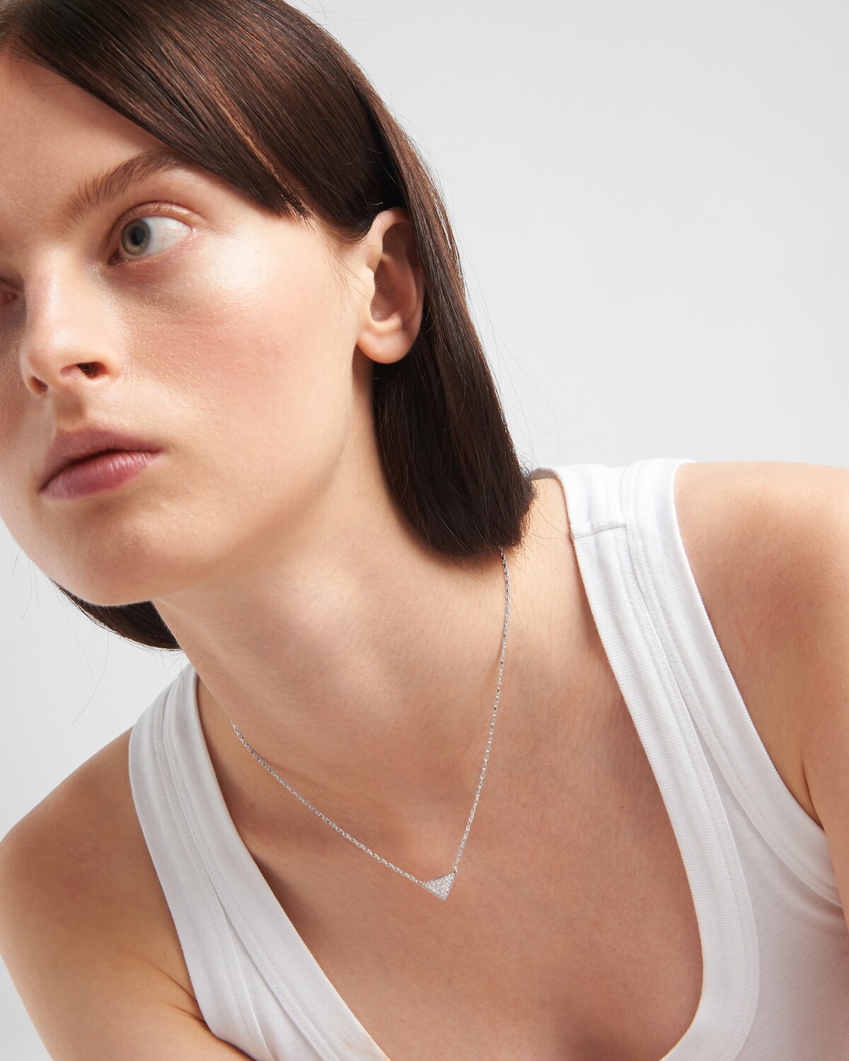 White Gold/ White Eternal Gold Micro Triangle Pendant Necklace In White ...