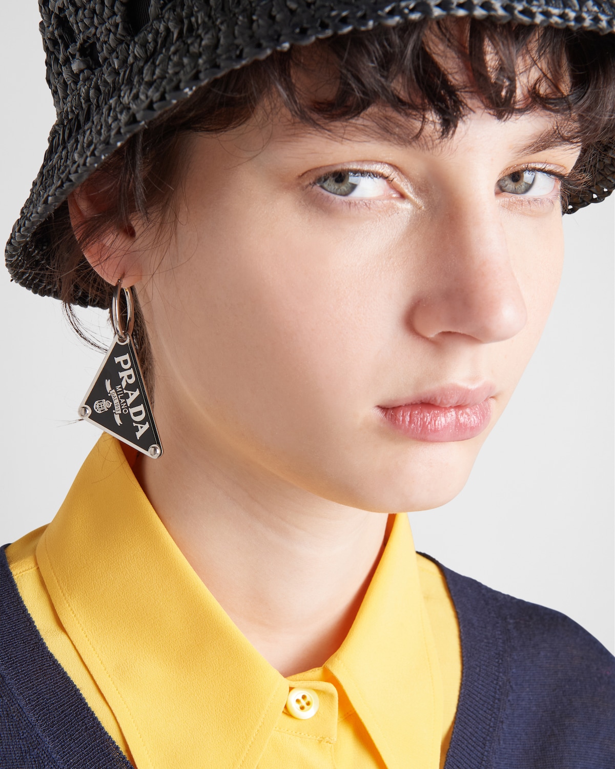 Black Prada Symbole Pendant Right Earring | PRADA