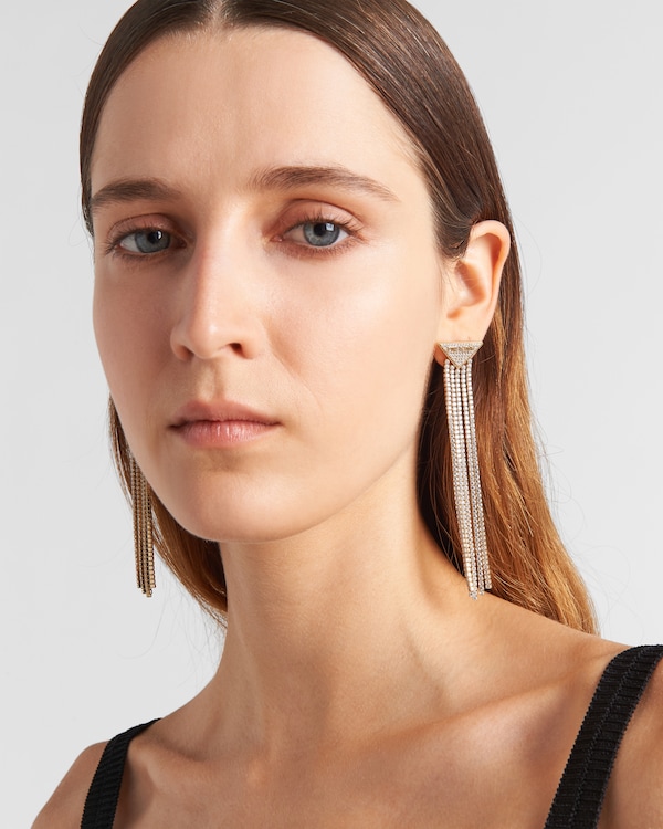 Gold/crystal Crystal Logo Jewels Zirconia Earrings | PRADA