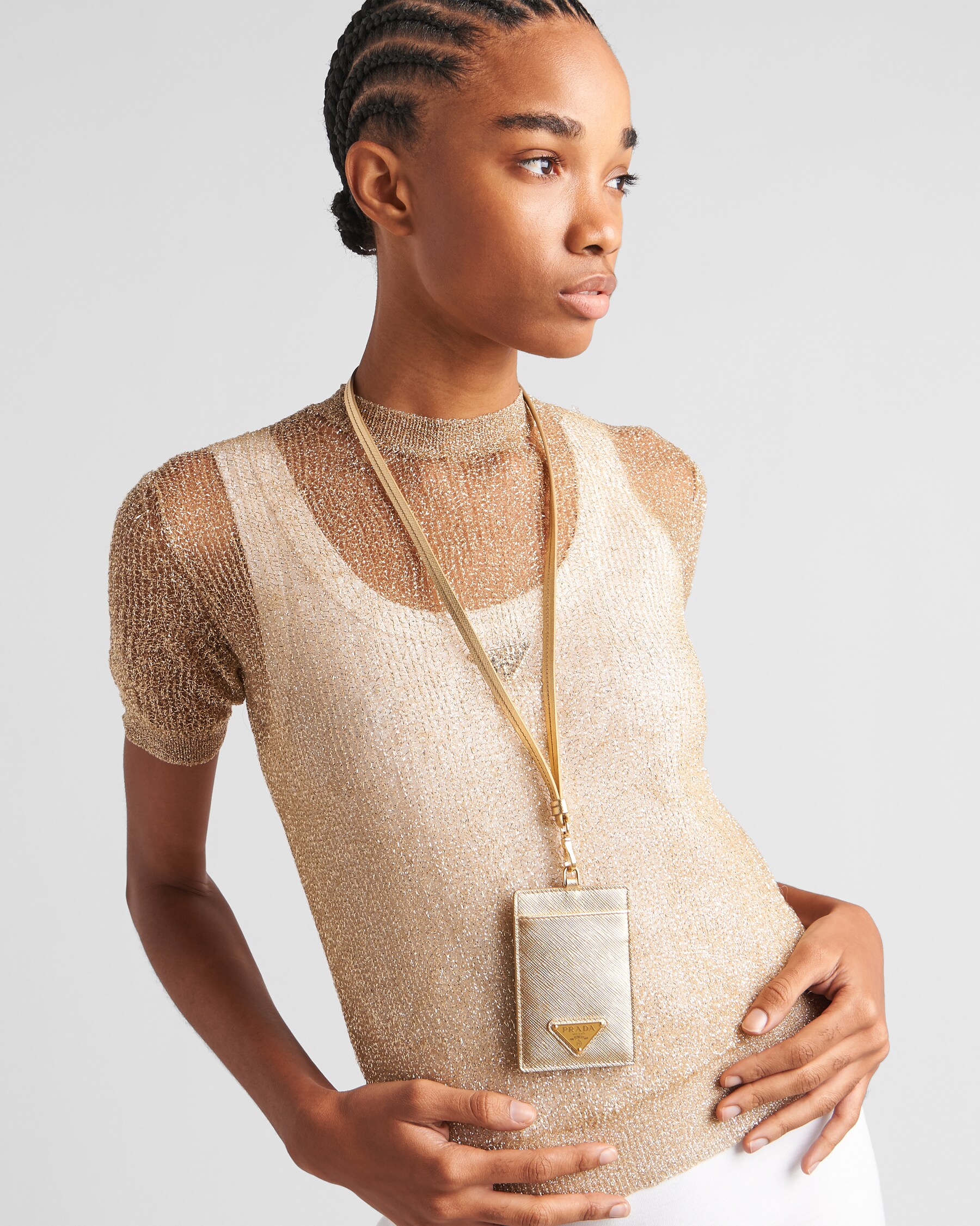 Platinum Saffiano Leather Badge Holder | PRADA