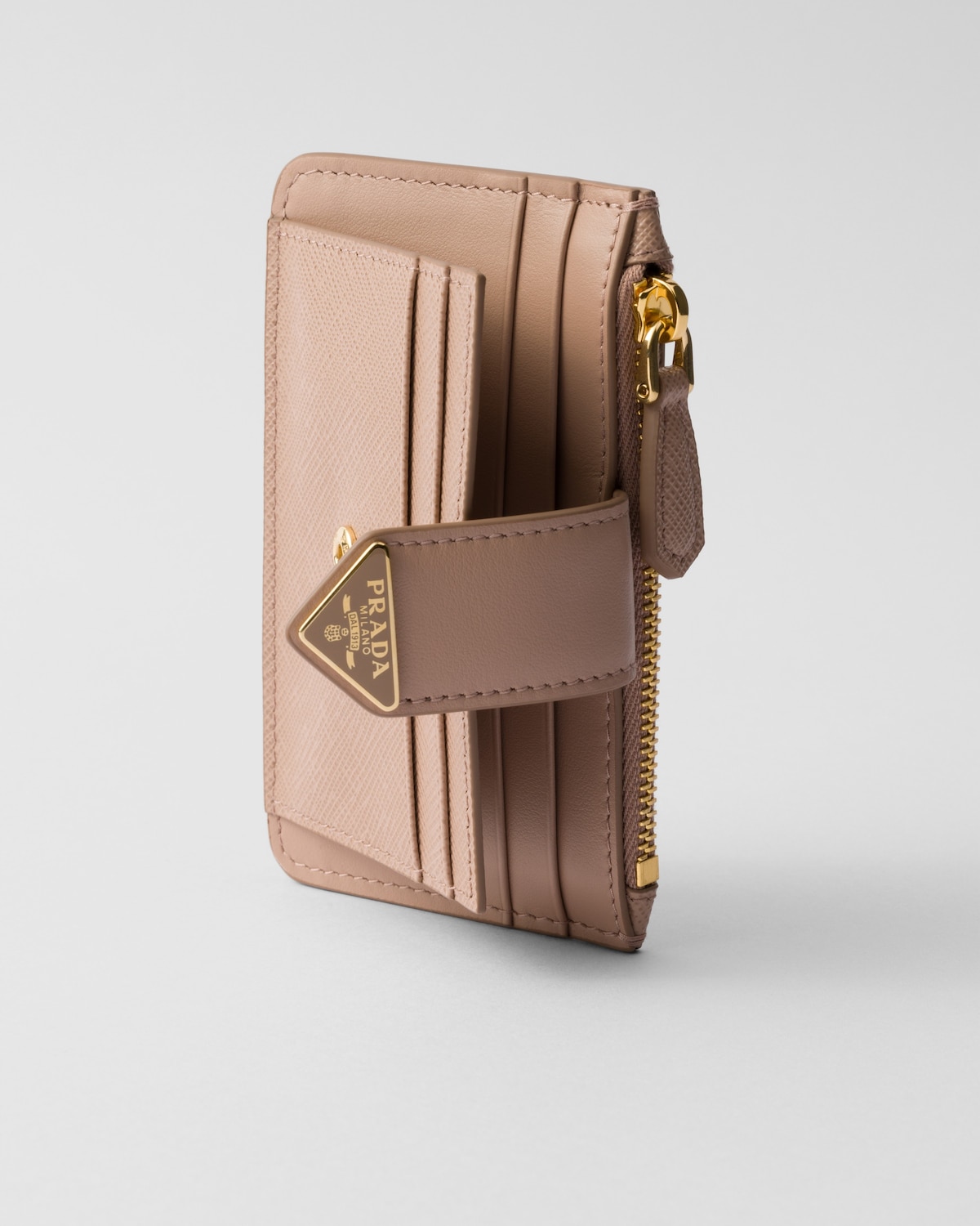 Powder Pink Saffiano And Smooth Leather Card Holder | PRADA