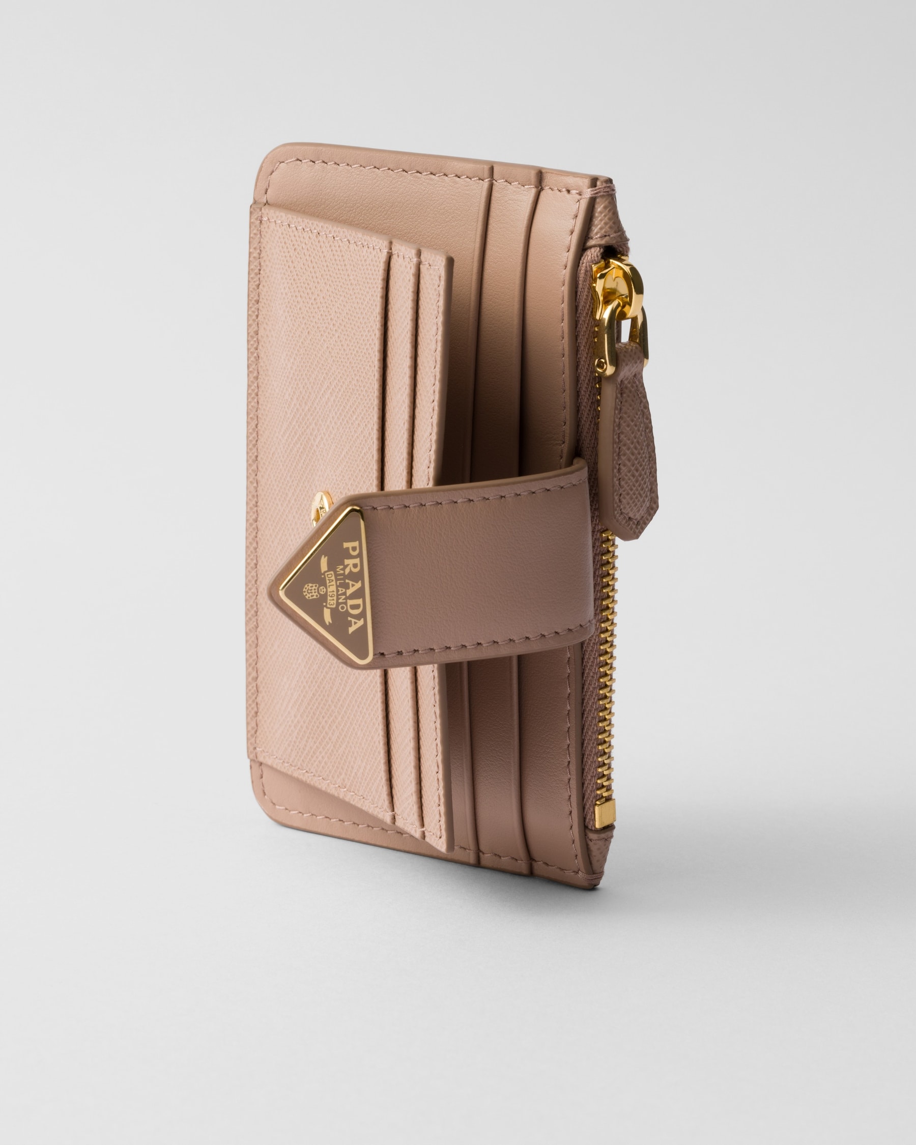 Powder Pink Saffiano And Smooth Leather Card Holder | PRADA