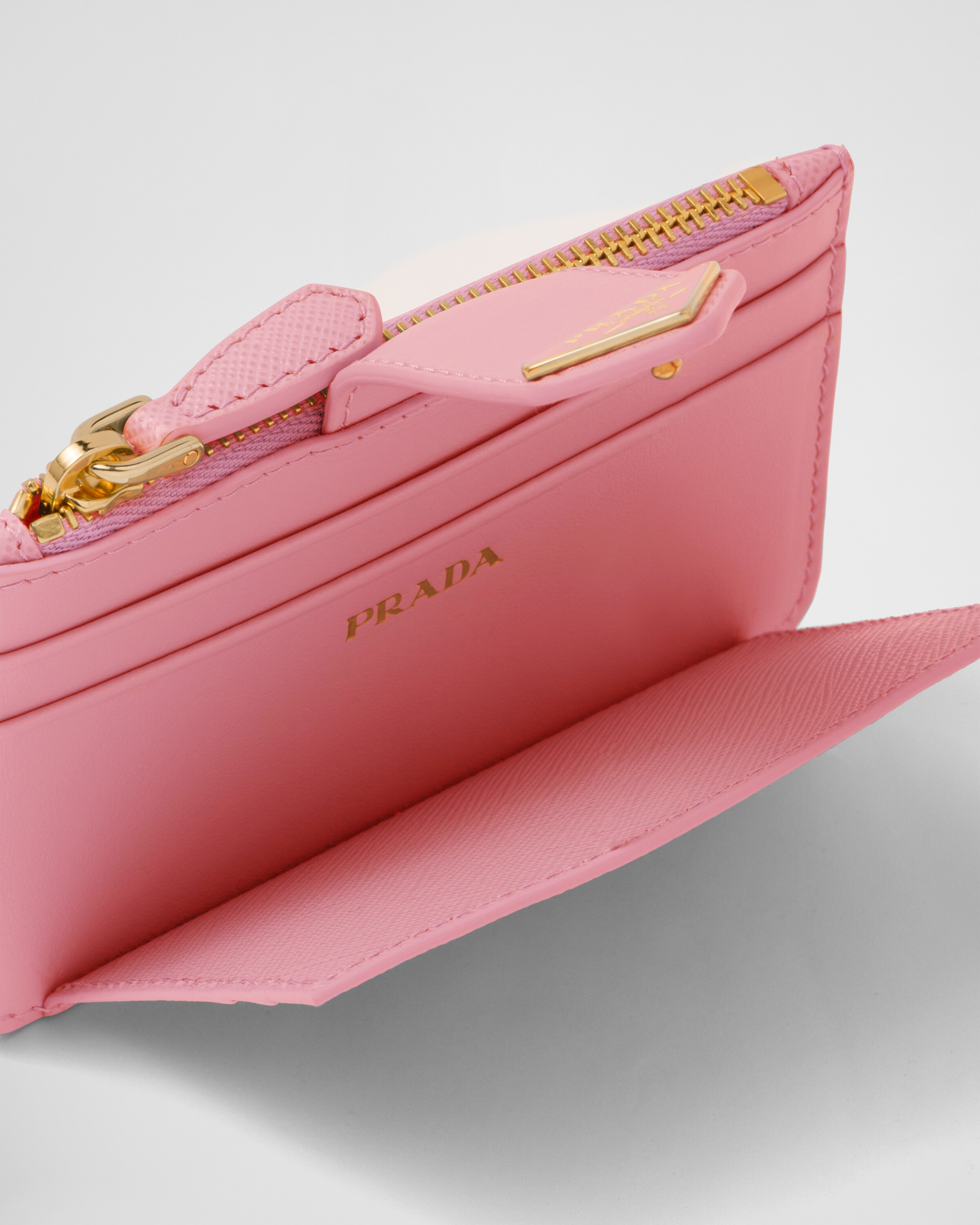 Petal Pink Saffiano and leather card holder | Prada