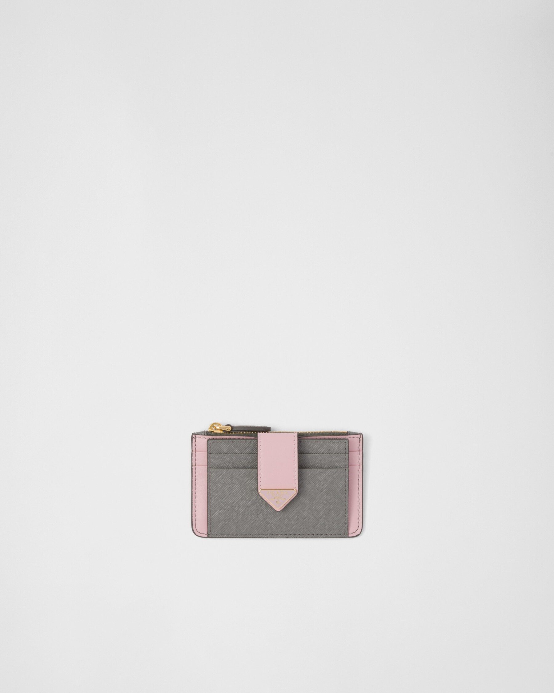 Slate Gray/alabaster Pink Saffiano And Smooth Leather Card Holder | PRADA