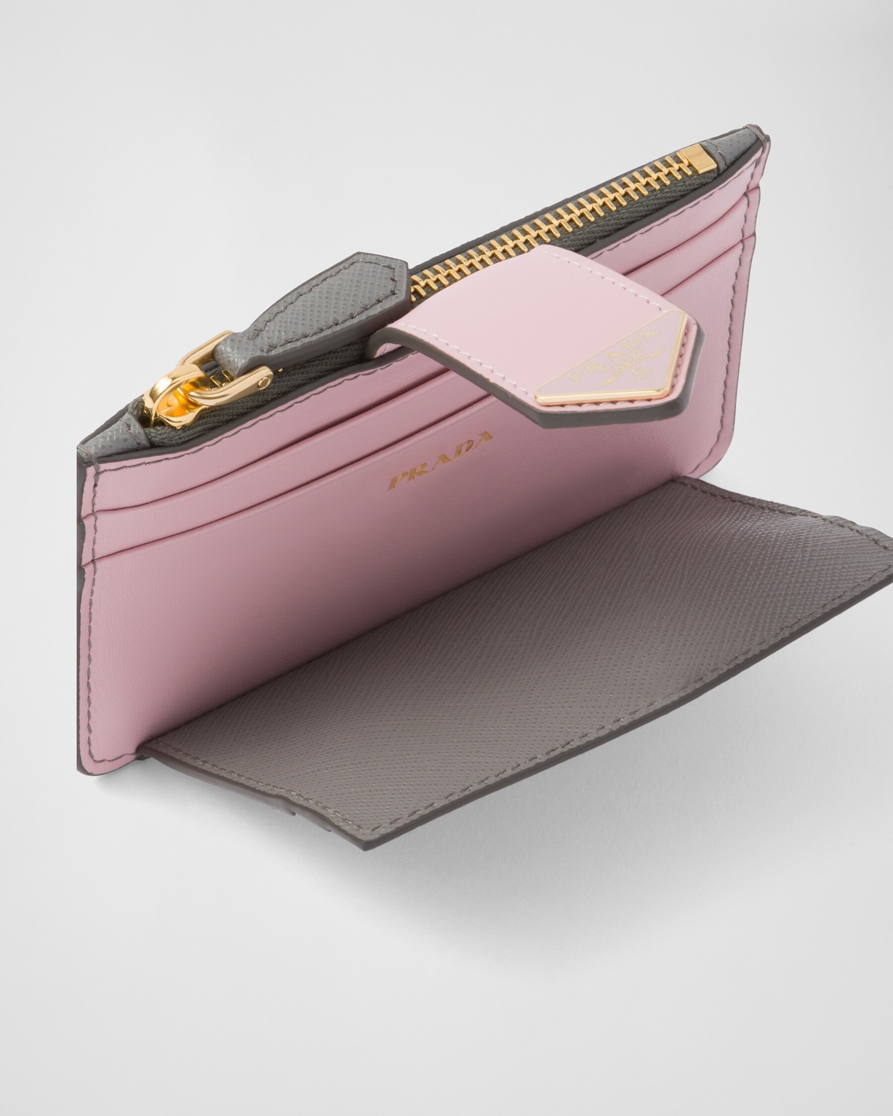 Slate Gray/alabaster Pink Saffiano And Smooth Leather Card Holder | PRADA