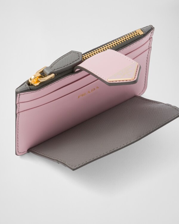 Slate Gray/alabaster Pink Saffiano And Smooth Leather Card Holder | PRADA