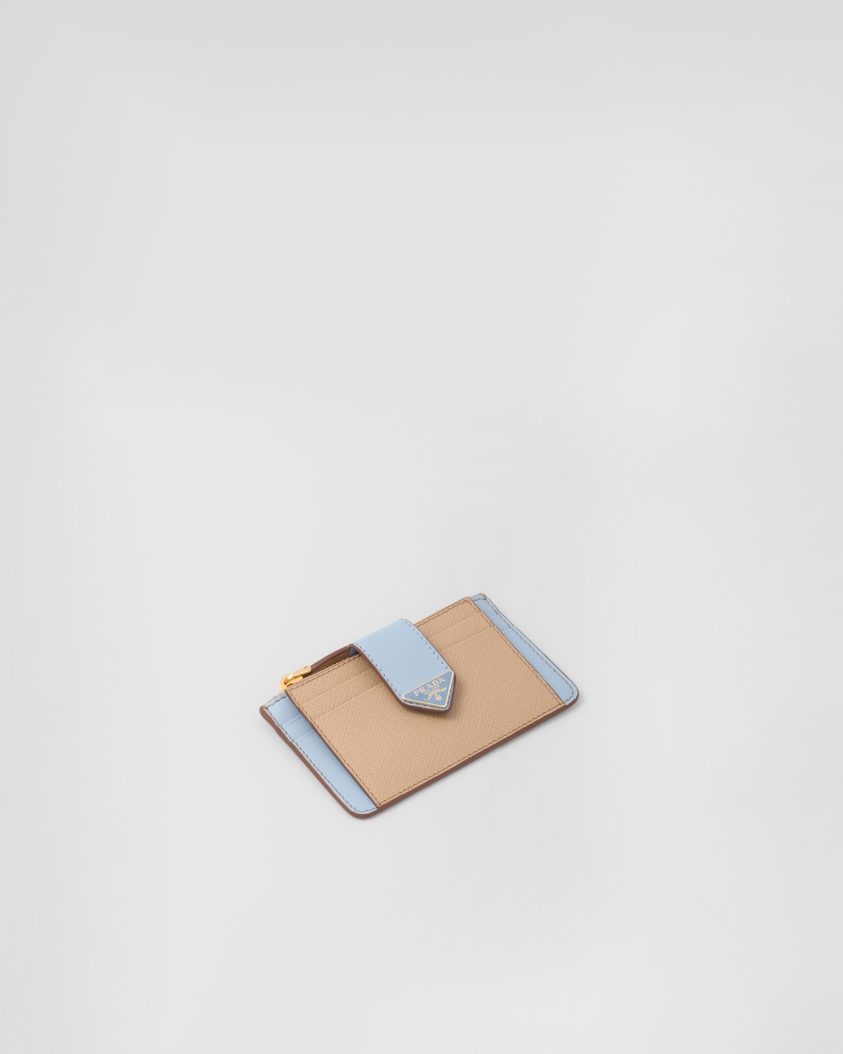 Sand/light Blue Saffiano And Smooth Leather Card Holder | PRADA