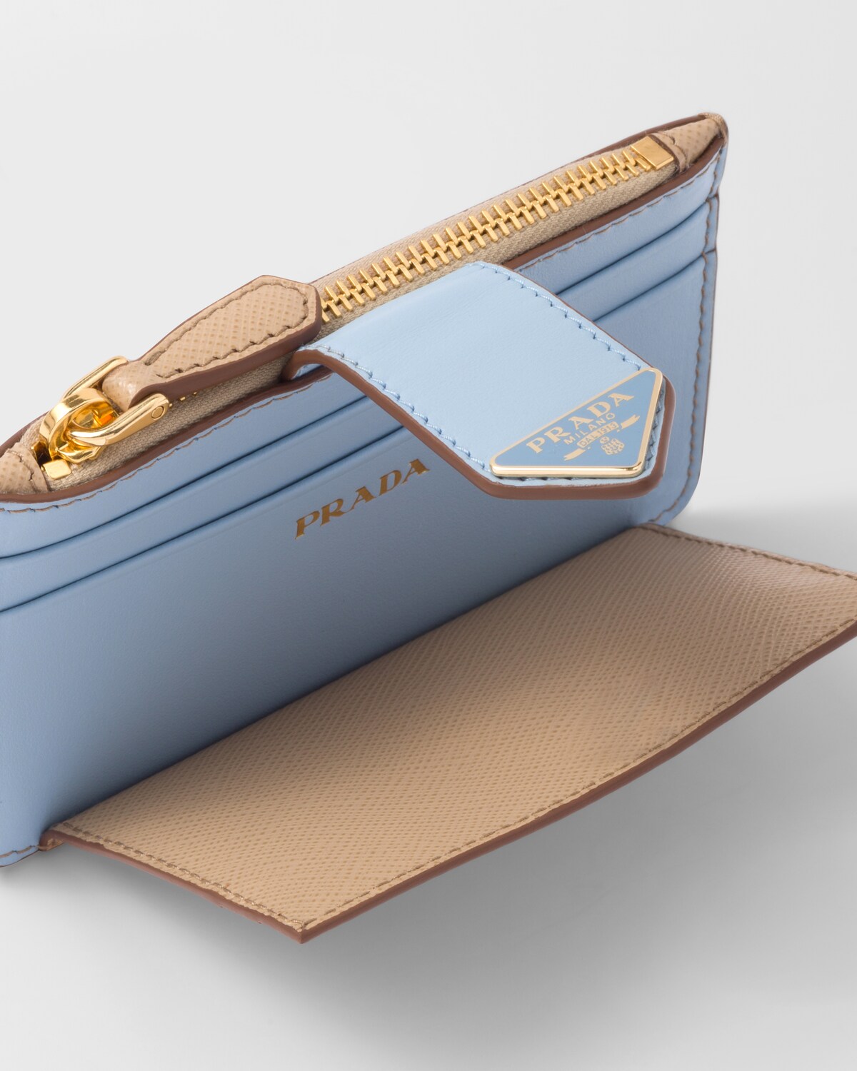 Sand/light Blue Saffiano And Smooth Leather Card Holder | PRADA