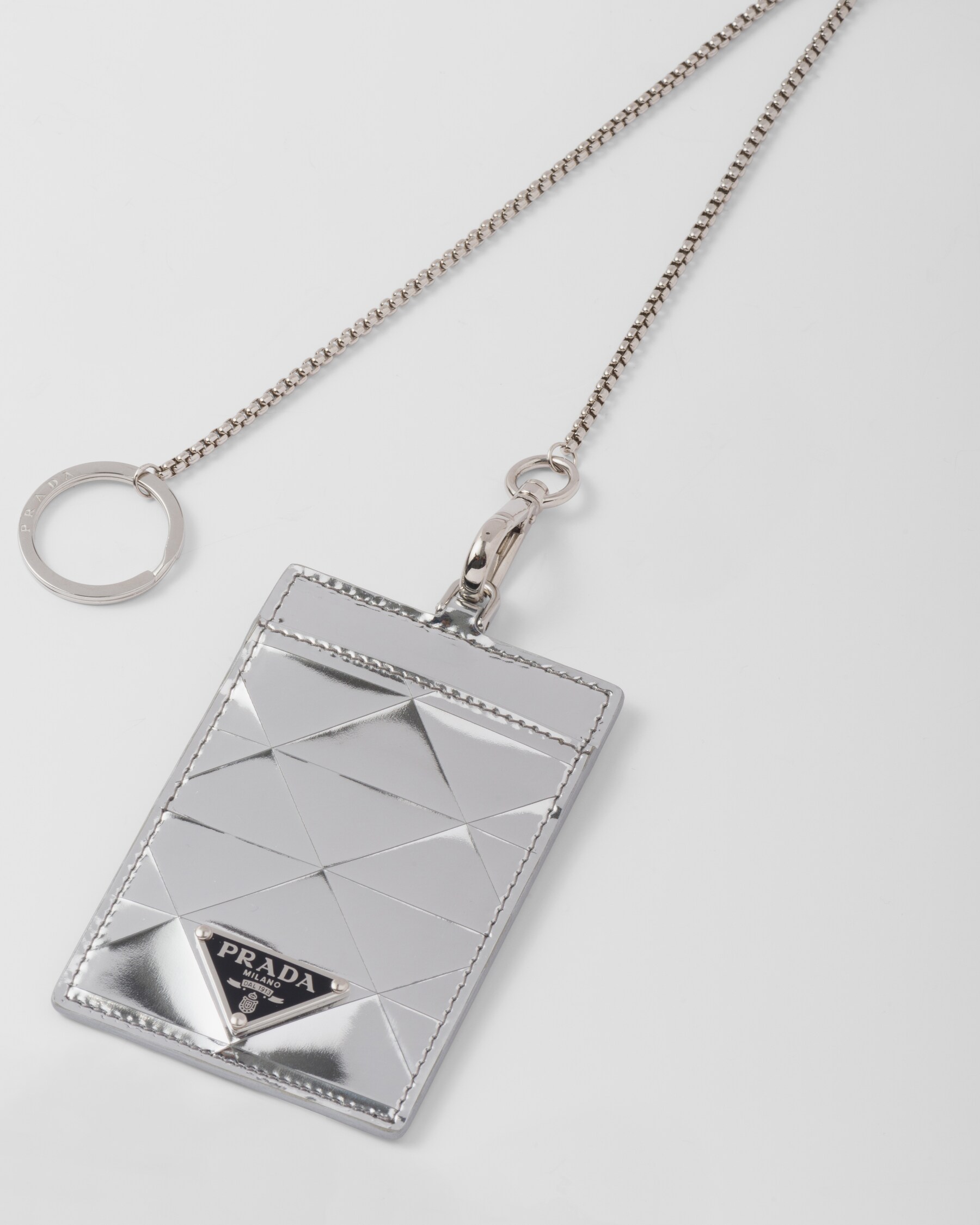 Silver Metallic Leather Badge Holder | PRADA