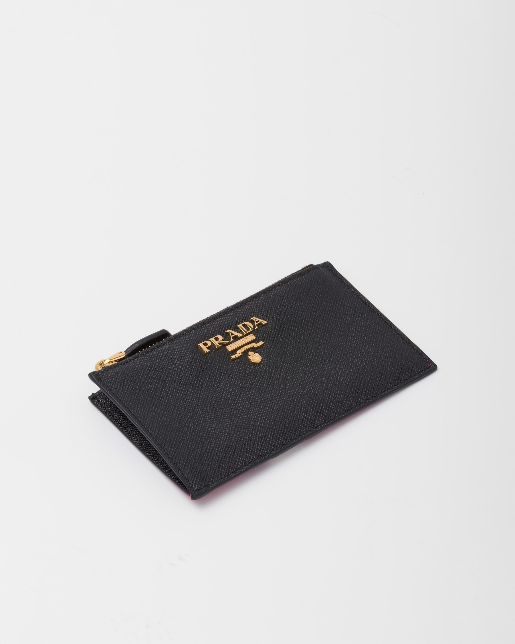 Black/hibiscus Saffiano Leather Card Holder | PRADA
