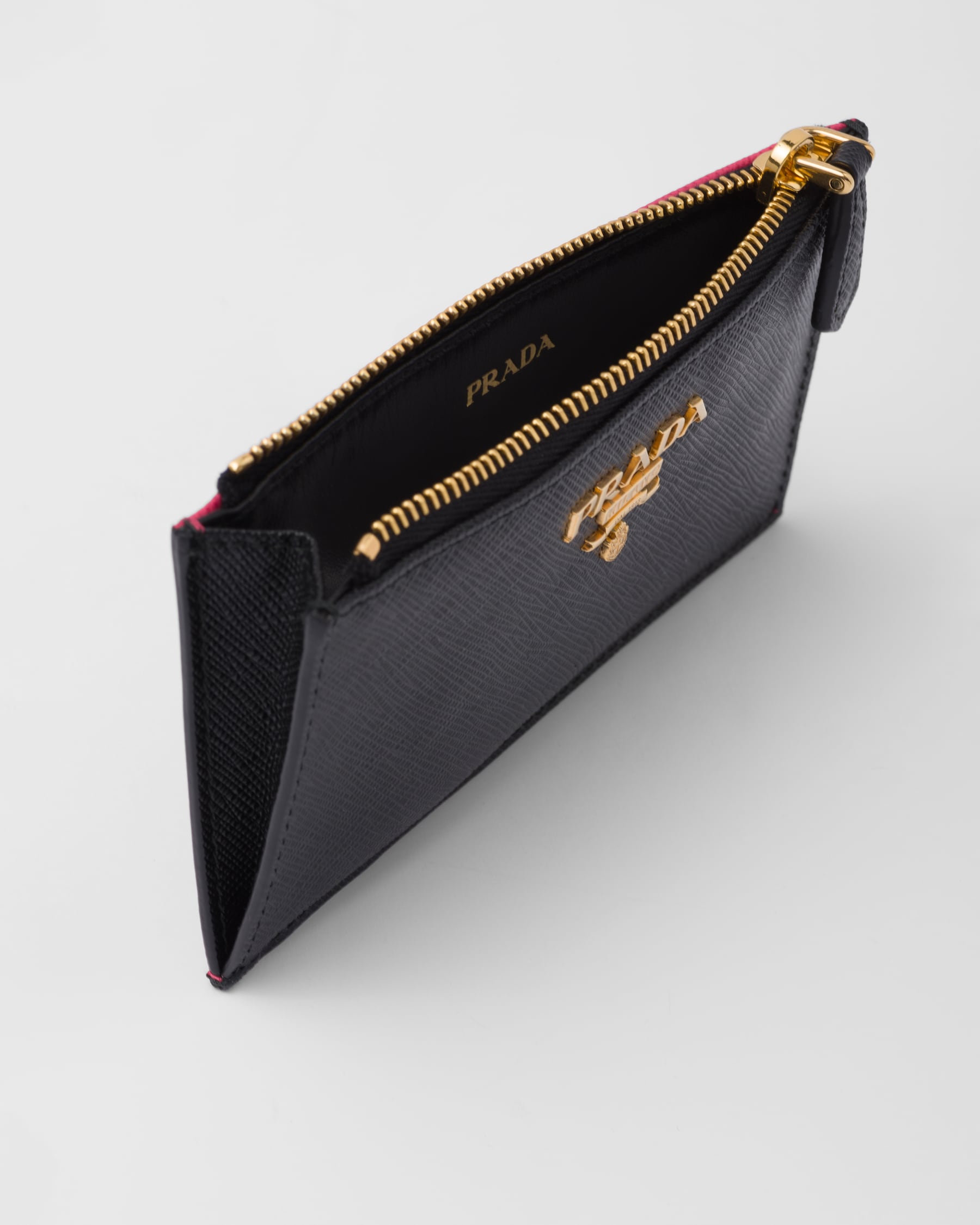 Black/hibiscus Saffiano Leather Card Holder | PRADA