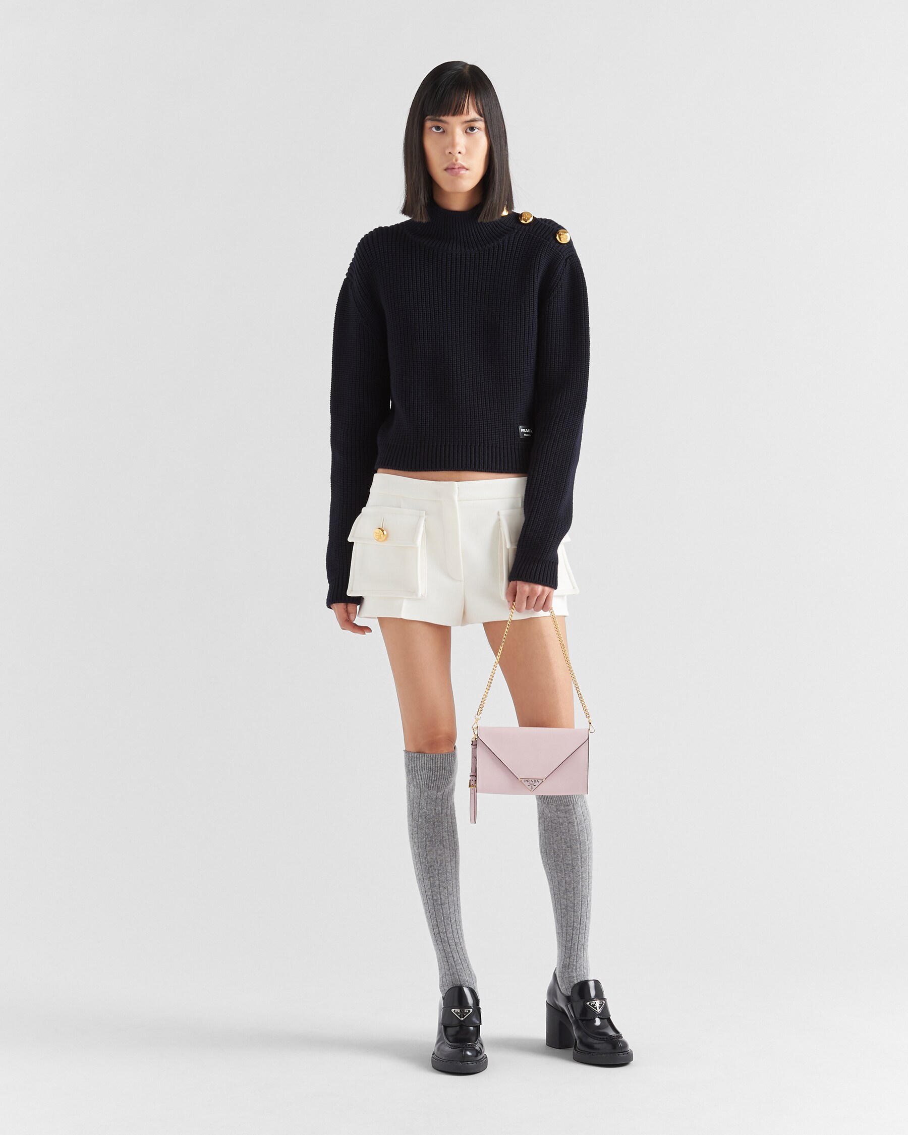 Alabaster Pink Saffiano Leather Envelope Clutch | PRADA