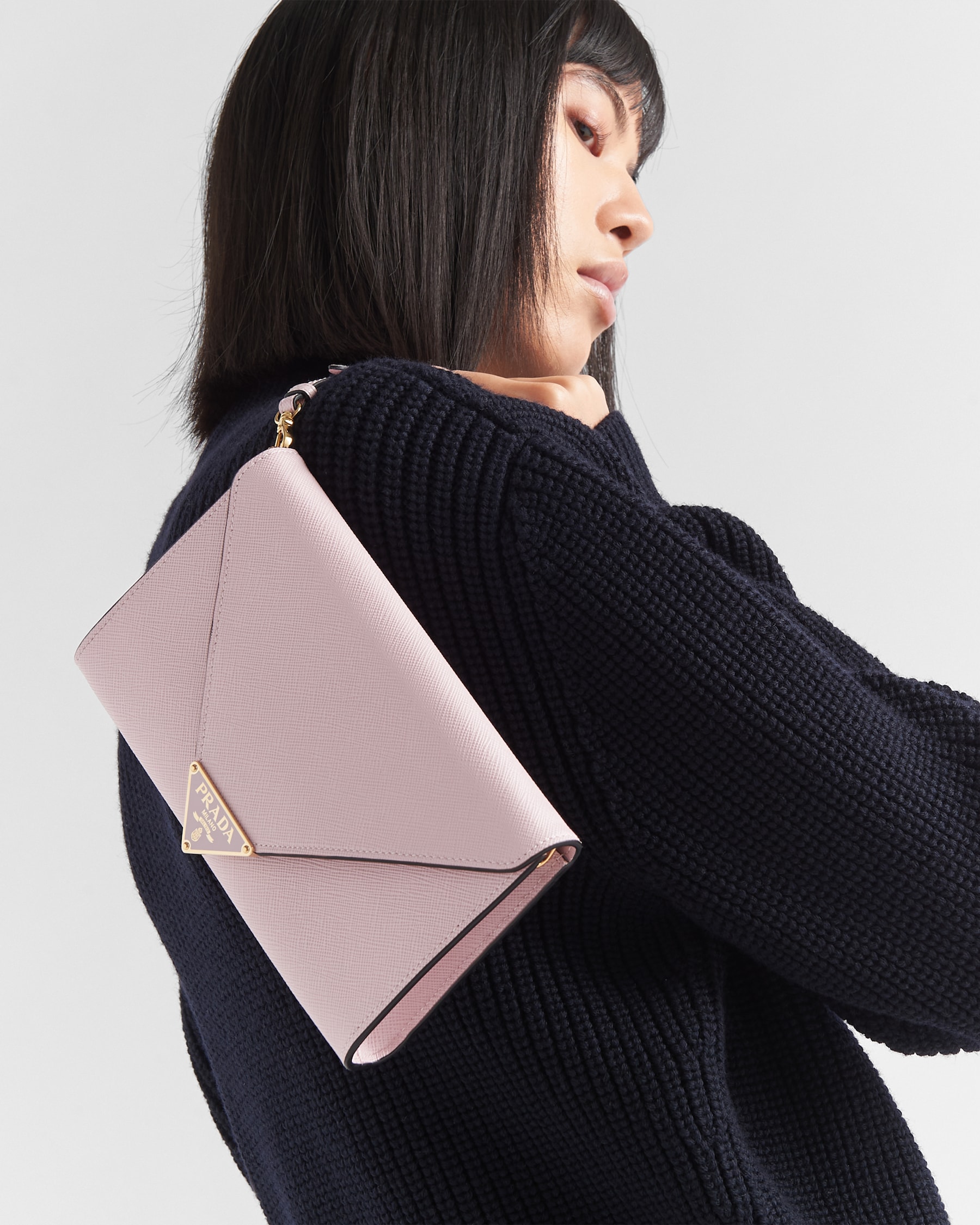 Alabaster Pink Saffiano Leather Envelope Clutch | PRADA