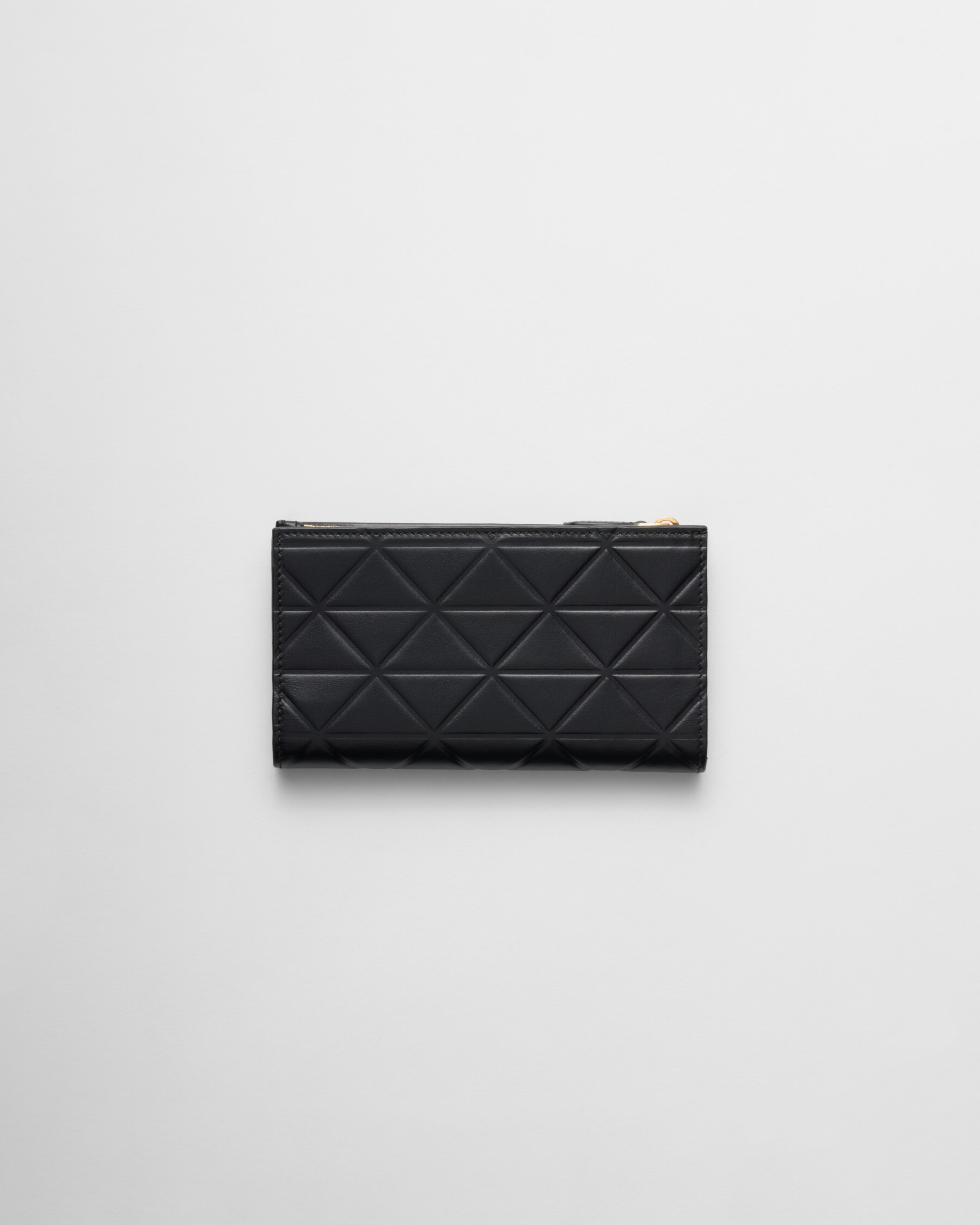Black Large Leather Wallet With Triangle Motif | PRADA