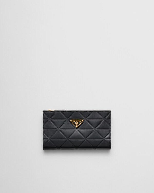 Black Large Leather Wallet With Triangle Motif | PRADA