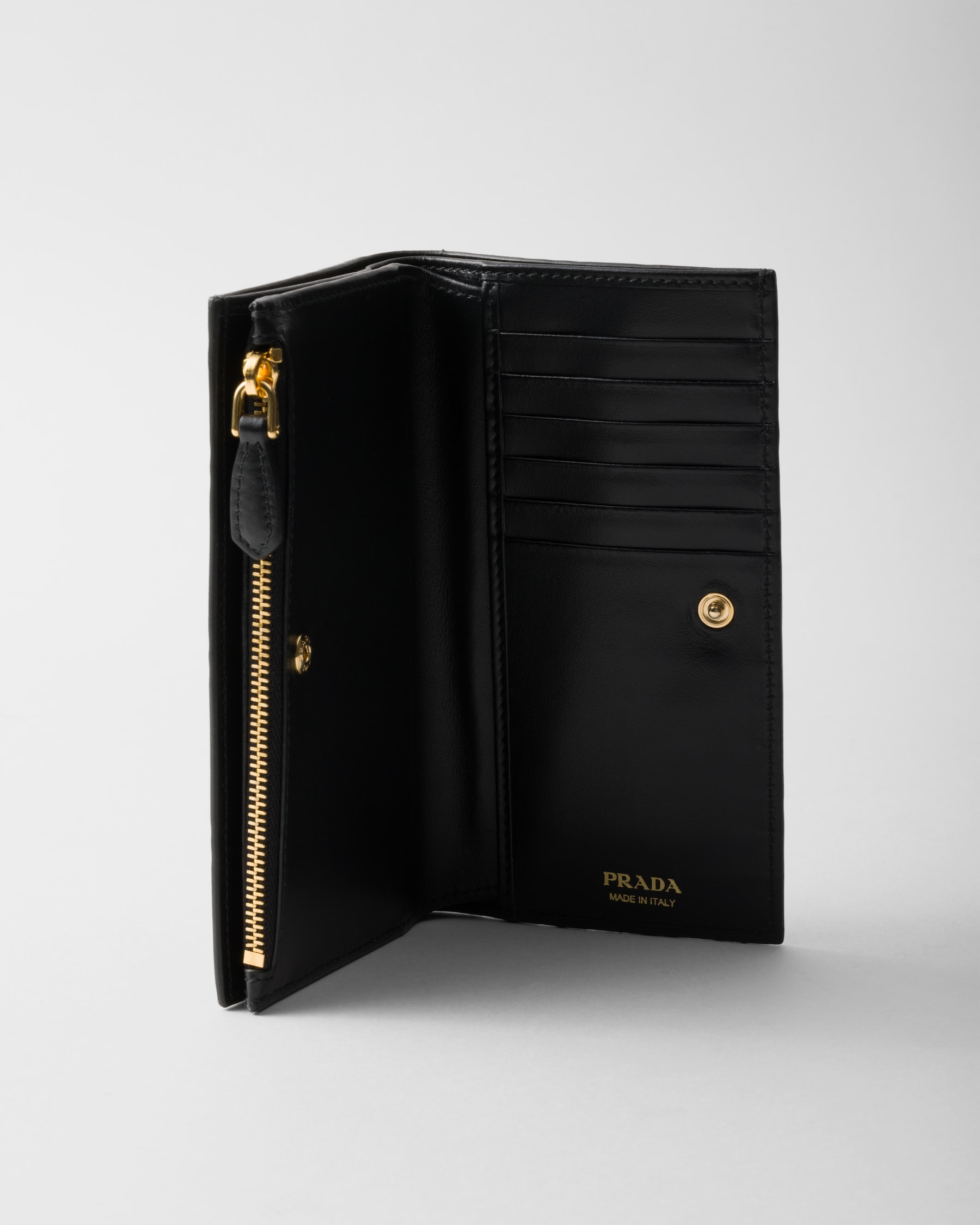 Black Large Leather Wallet With Triangle Motif | PRADA