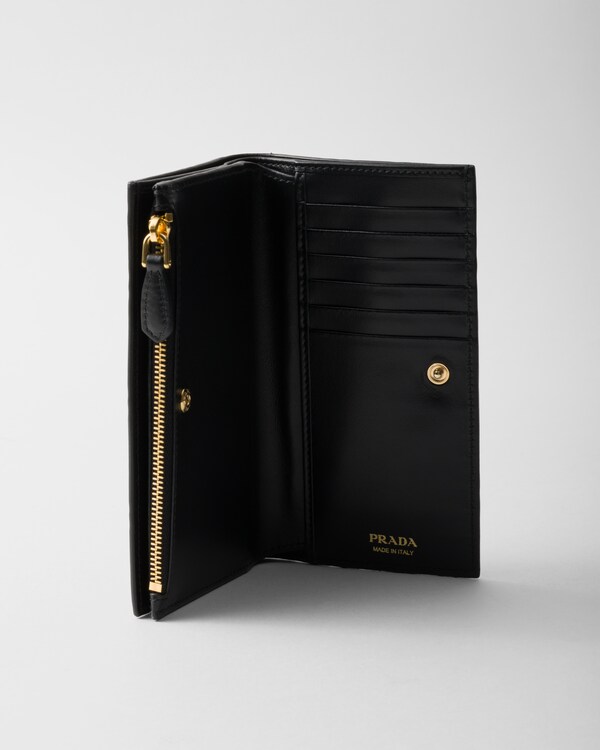Black Large Leather Wallet With Triangle Motif | PRADA