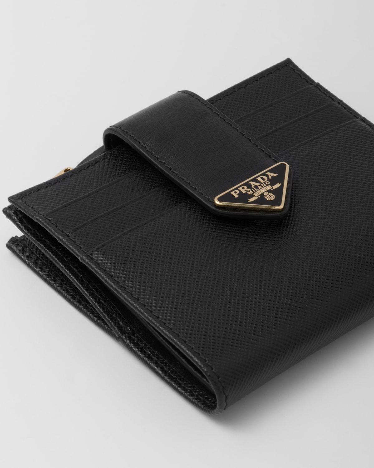 Black Small Saffiano And Smooth Leather Wallet | PRADA