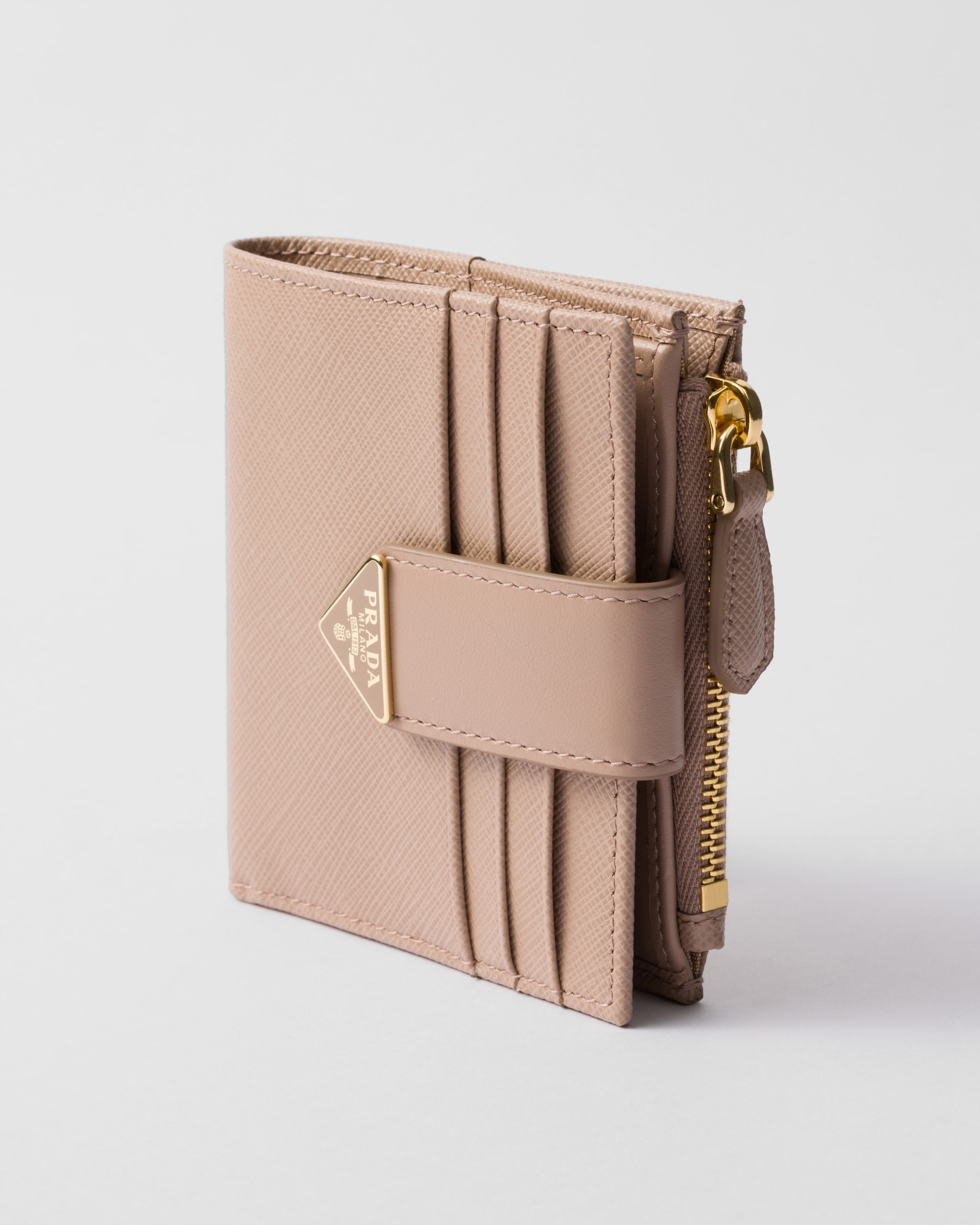 Powder Pink Small Saffiano And Smooth Leather Wallet | PRADA