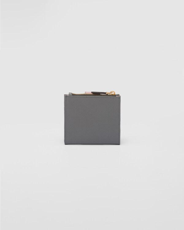 Slate Gray/alabaster Pink Small Saffiano And Smooth Leather Wallet | PRADA