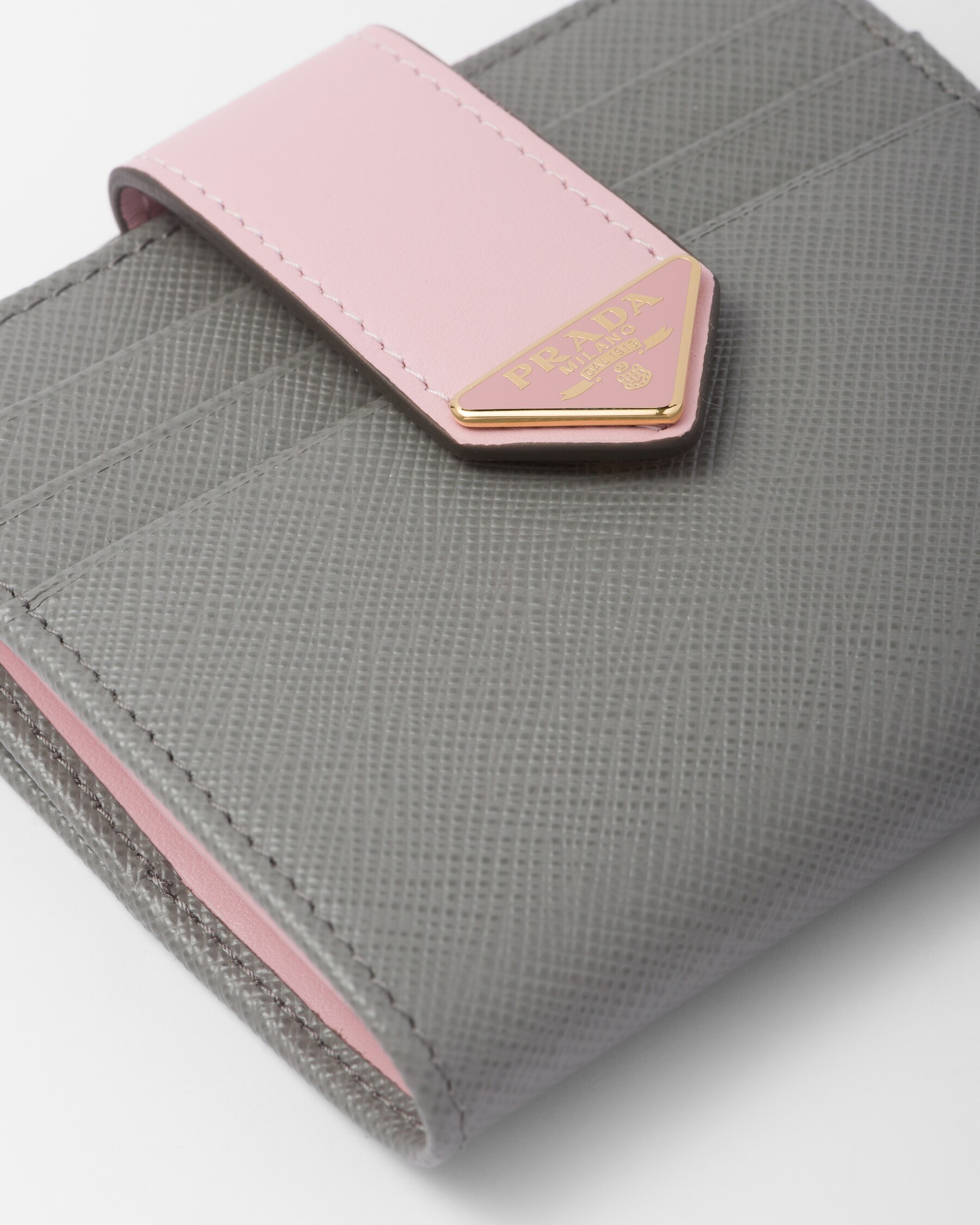 Slate Gray/alabaster Pink Small Saffiano And Smooth Leather Wallet | PRADA