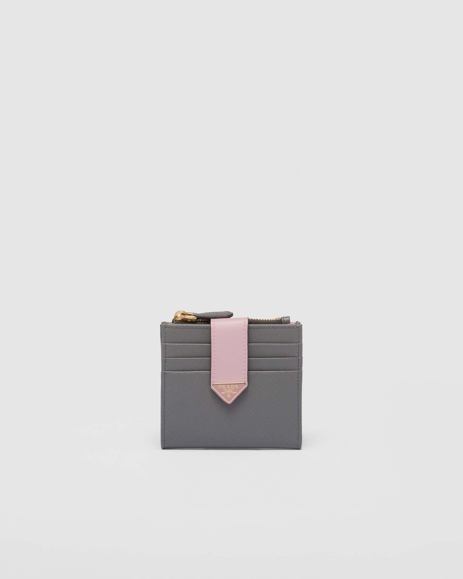 Slate Gray/alabaster Pink Small Saffiano And Smooth Leather Wallet | PRADA