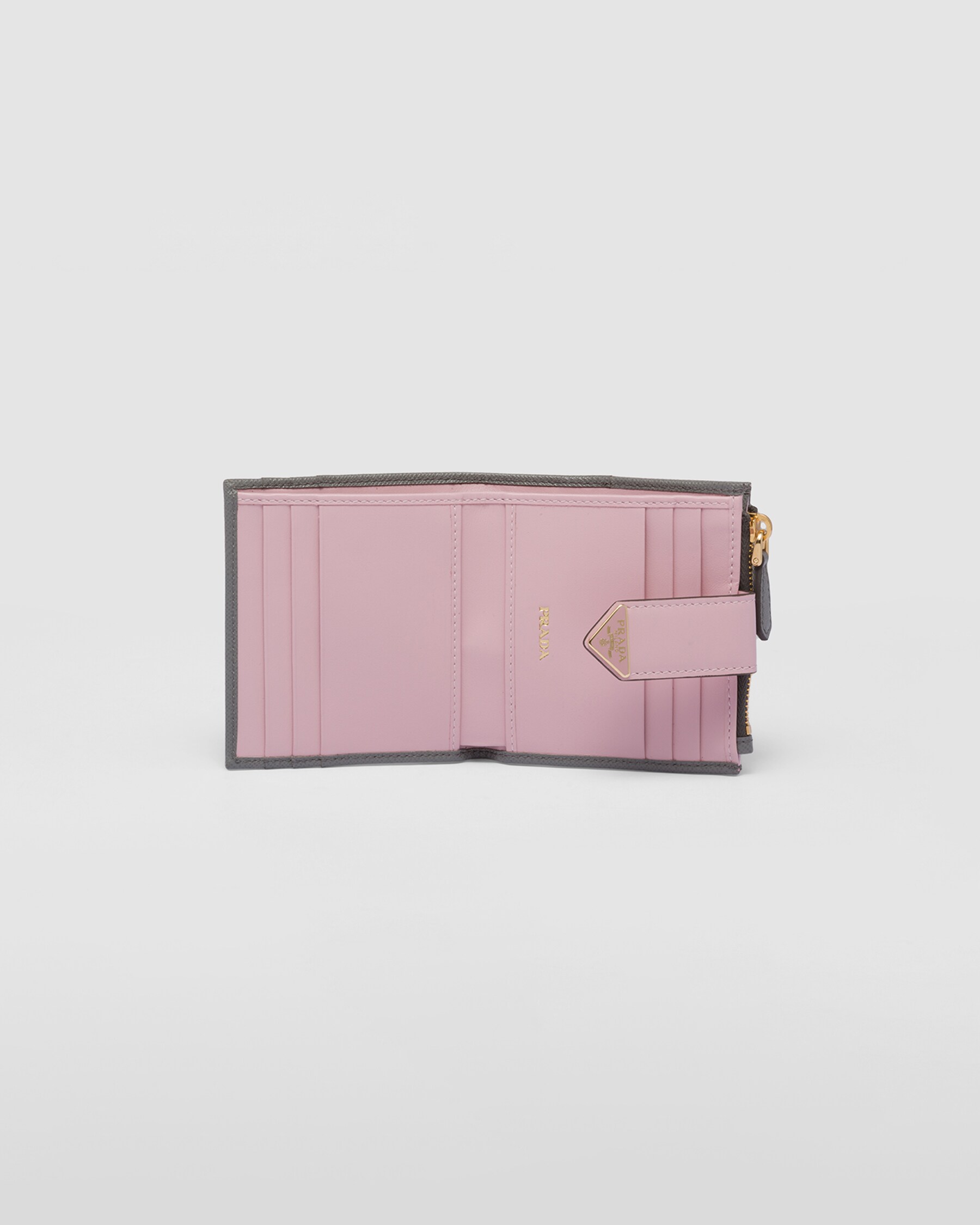 Slate Gray/alabaster Pink Small Saffiano And Smooth Leather Wallet | PRADA