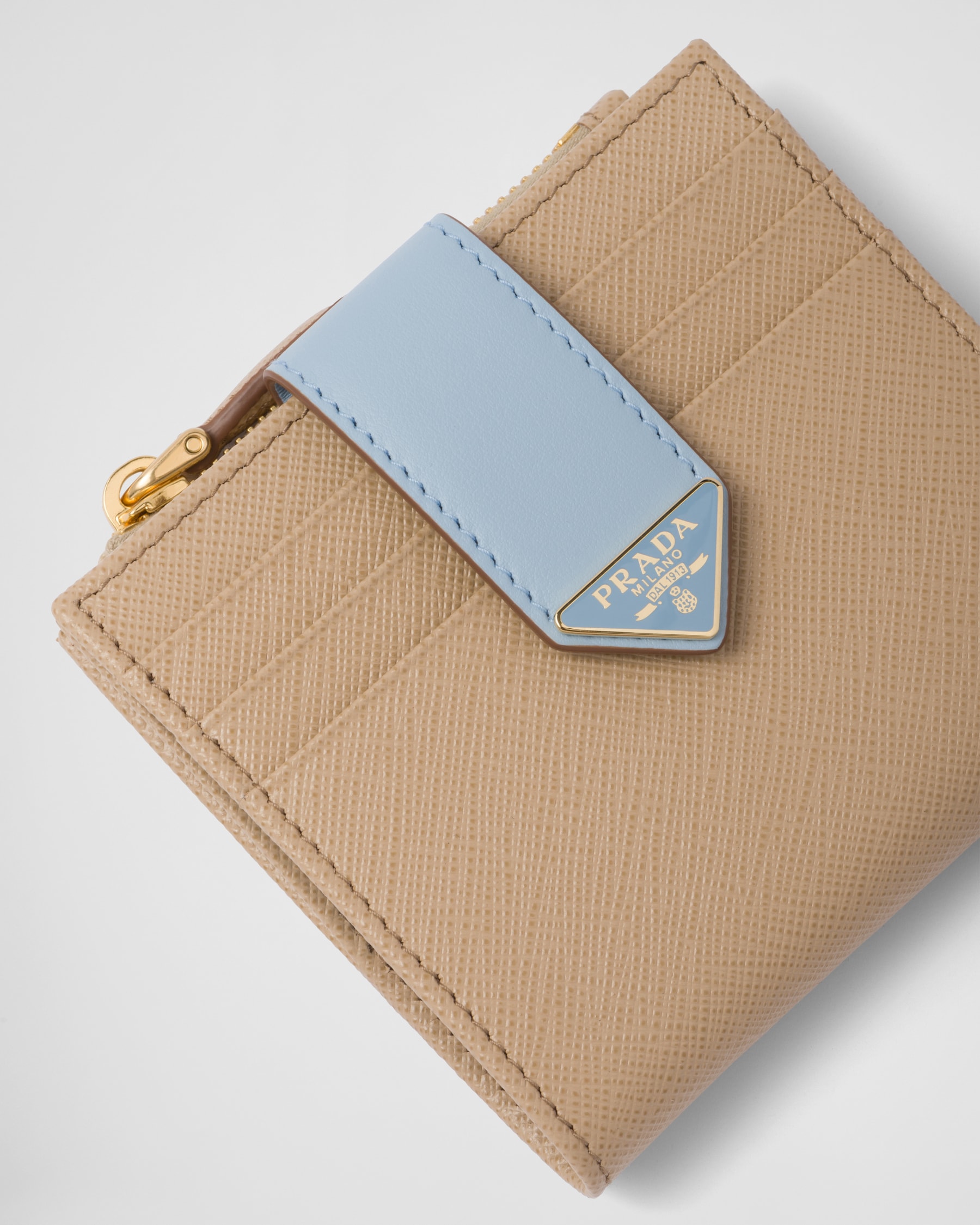 Sand/light Blue Small Saffiano And Smooth Leather Wallet | PRADA