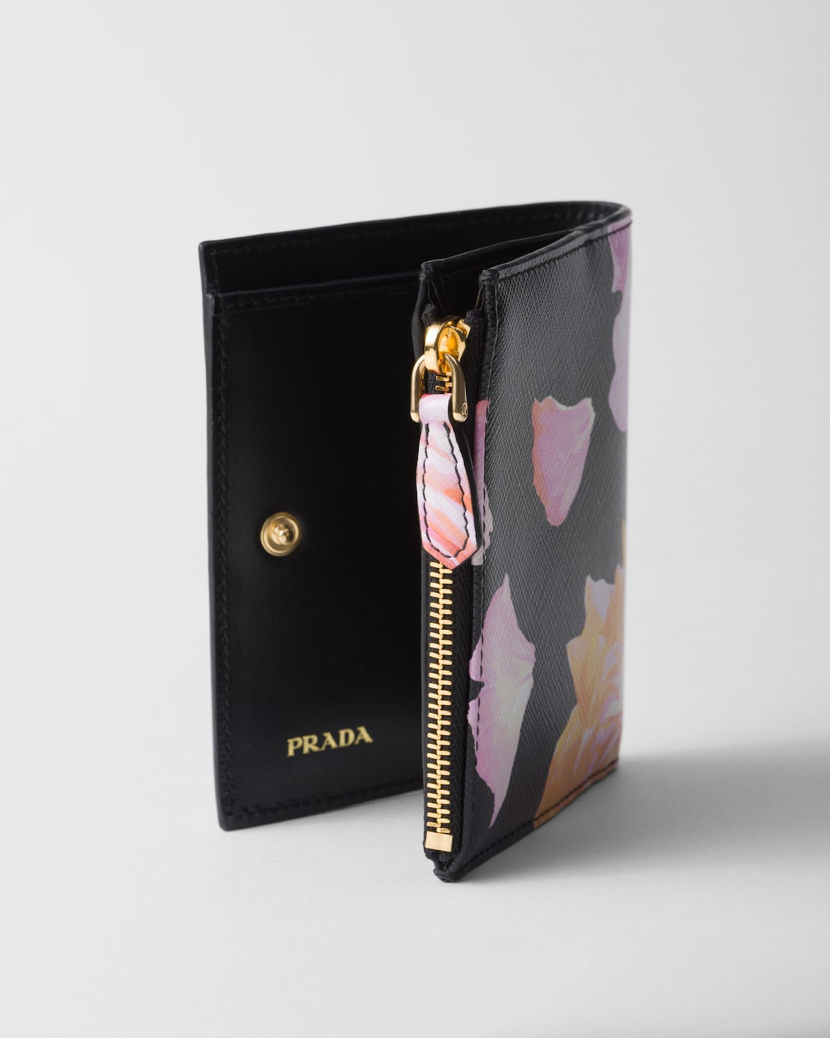 Black Small Printed Saffiano Leather Wallet | PRADA