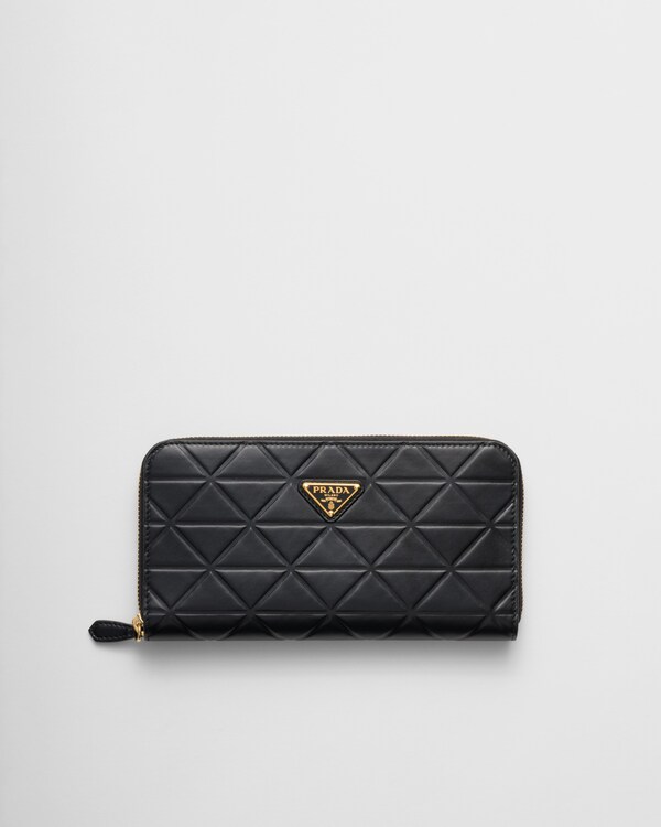 Black Large Leather Wallet With Triangle Motif | PRADA