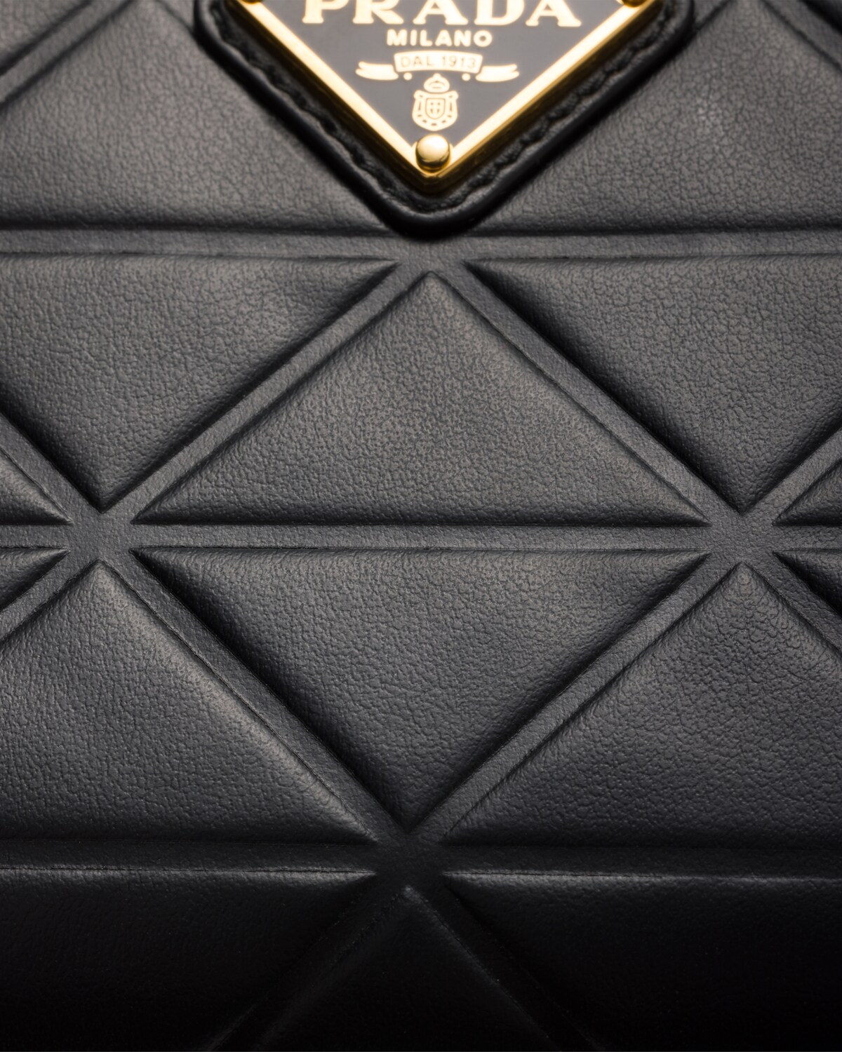Black Large Leather Wallet With Triangle Motif | PRADA