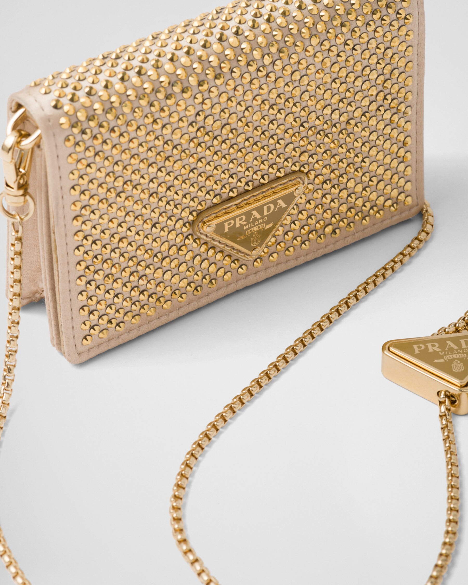 Platinum Cardholder With Shoulder Strap And Crystals | PRADA