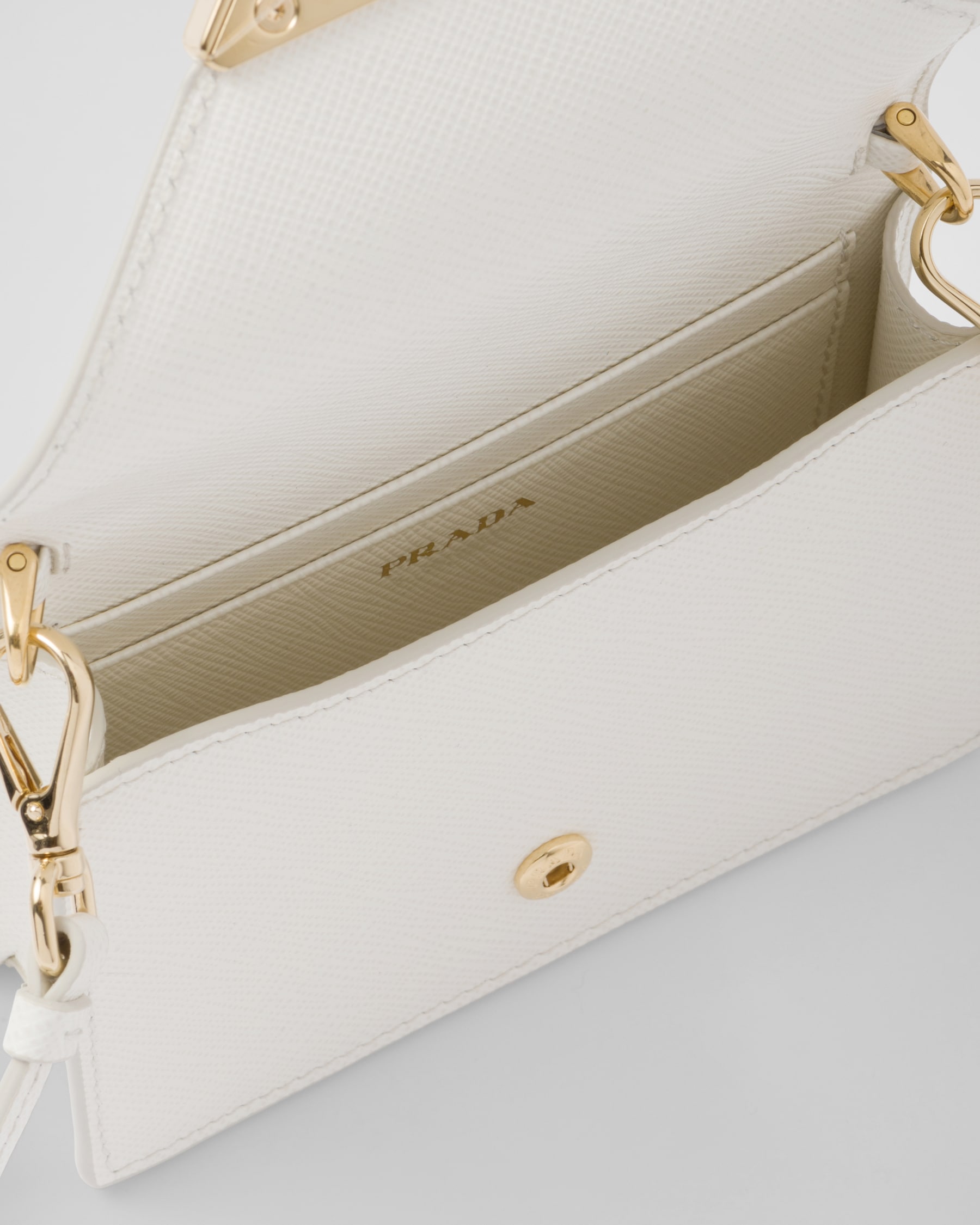 White Saffiano Leather Card Holder With Shoulder Strap | PRADA