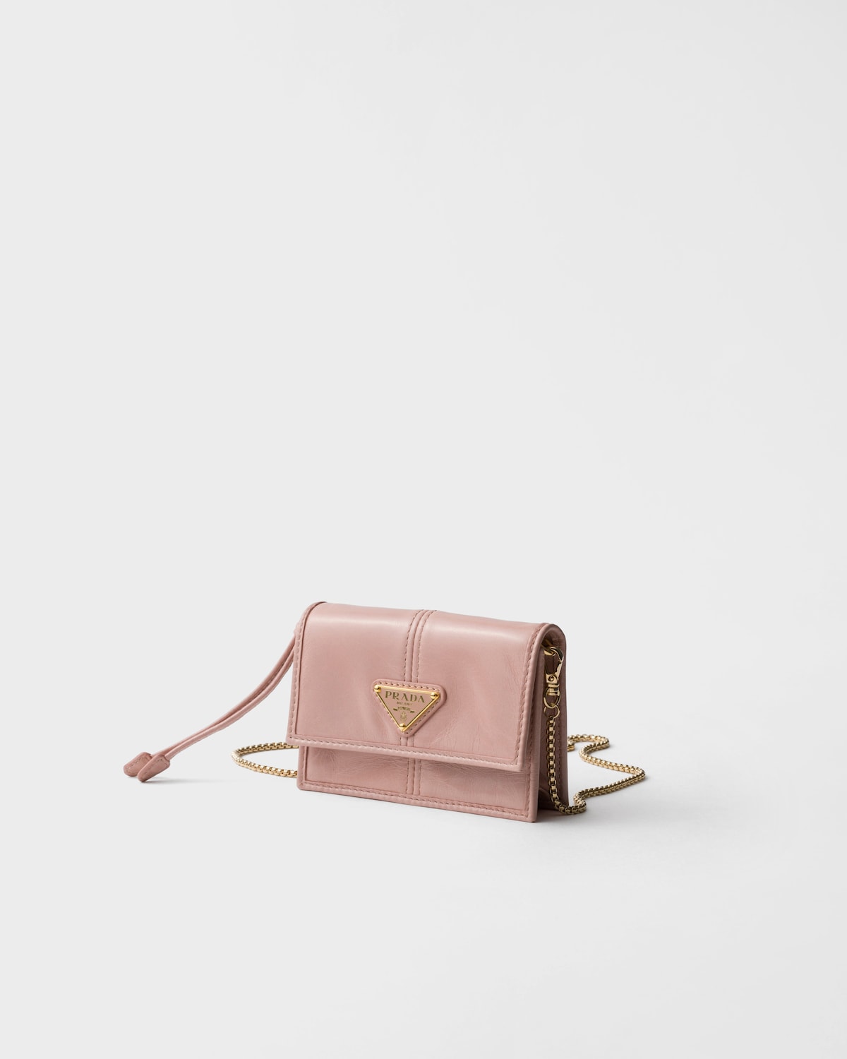 Rosy Blush Leather Card Holder With Shoulder Strap | PRADA