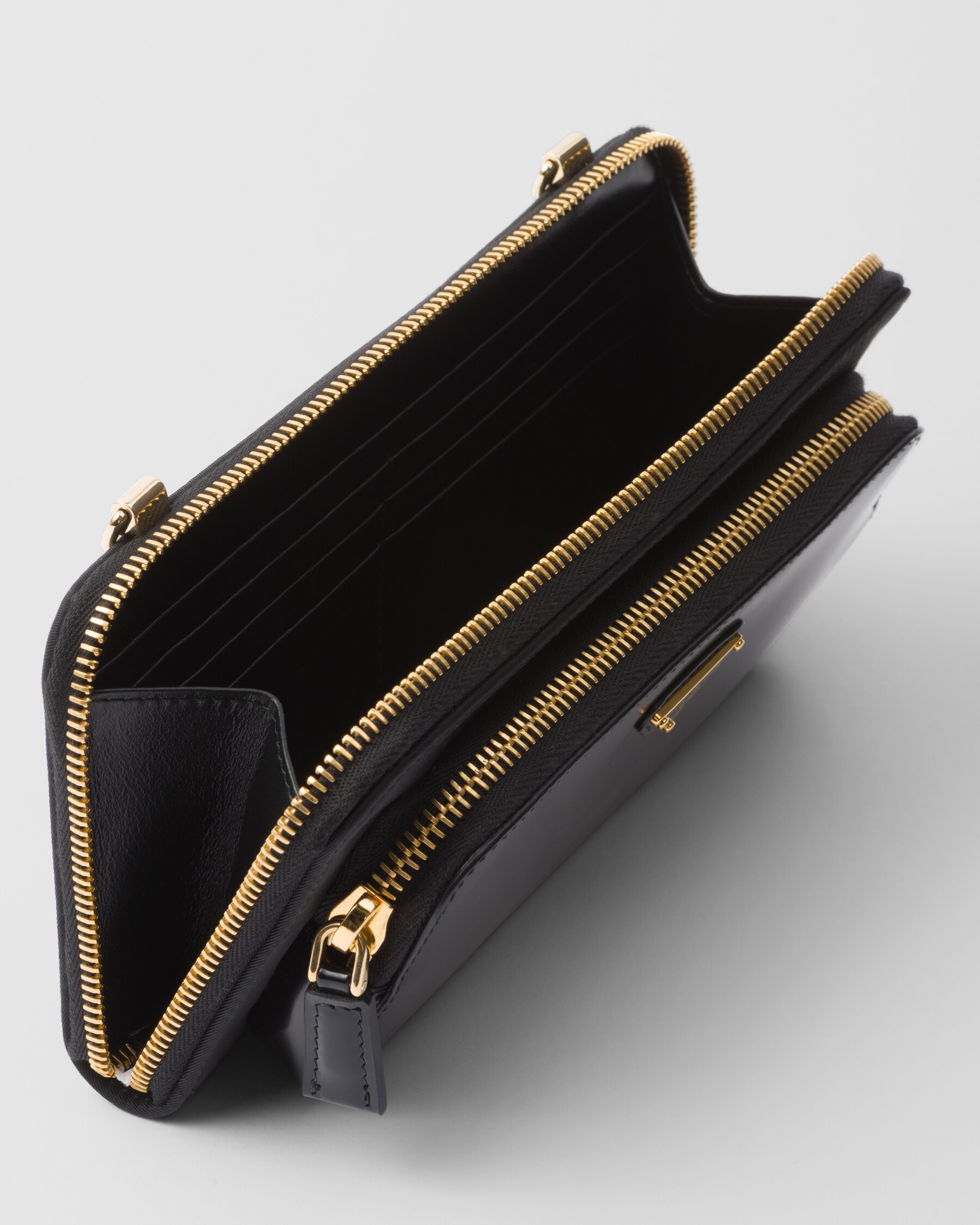 Black Re-nylon And Brushed Leather Wallet With Shoulder Strap | PRADA