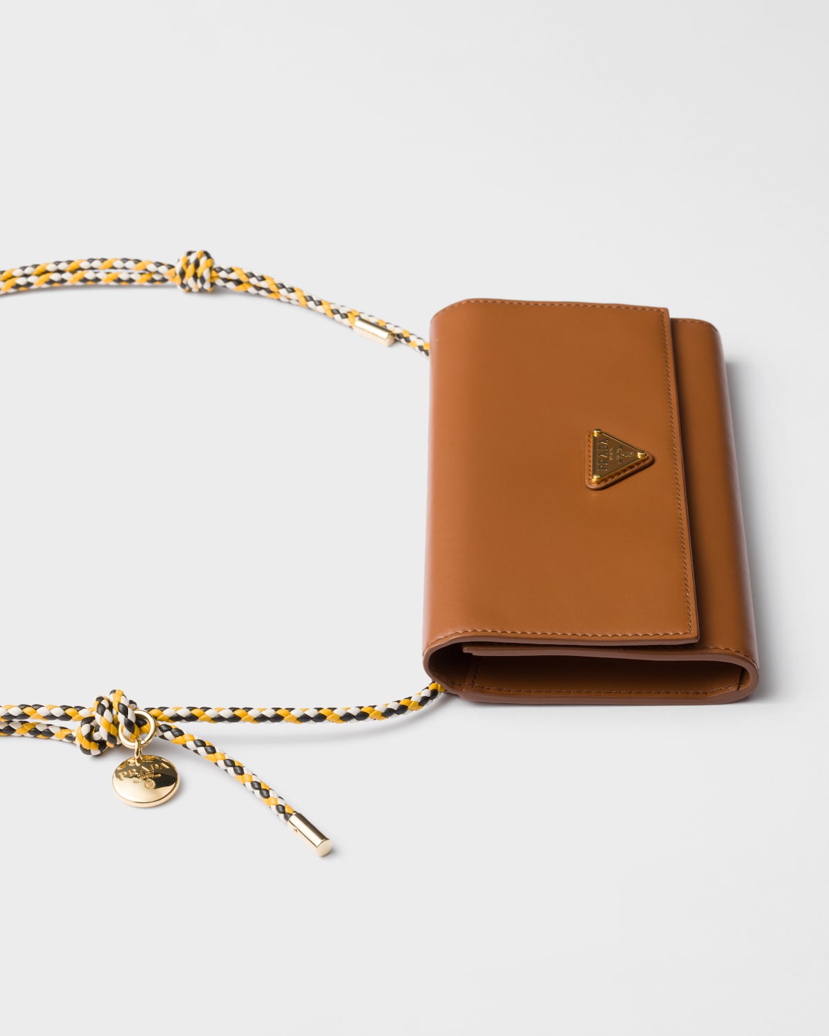 Cognac Wallet With Leather Shoulder Strap | PRADA