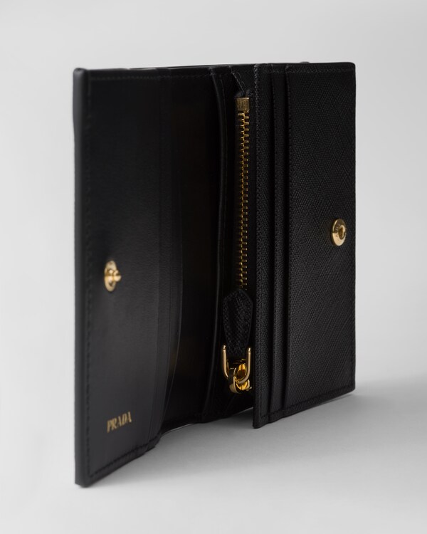 Black Small Printed Saffiano Leather Wallet | PRADA