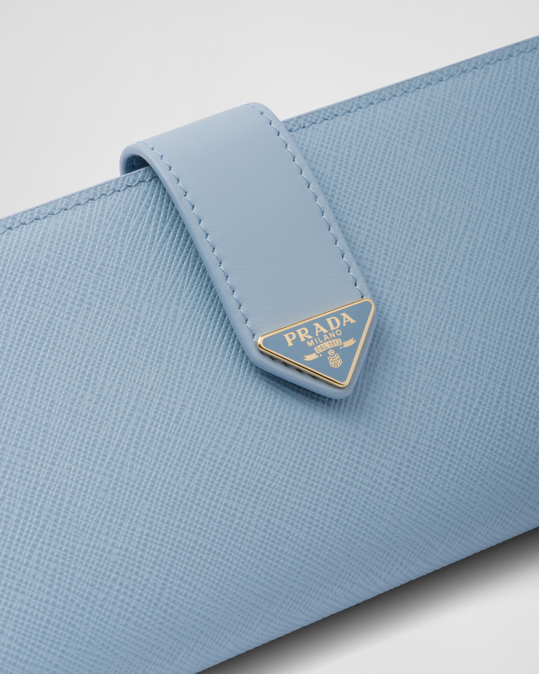 Light Blue Large Saffiano And Smooth Leather Wallet | PRADA