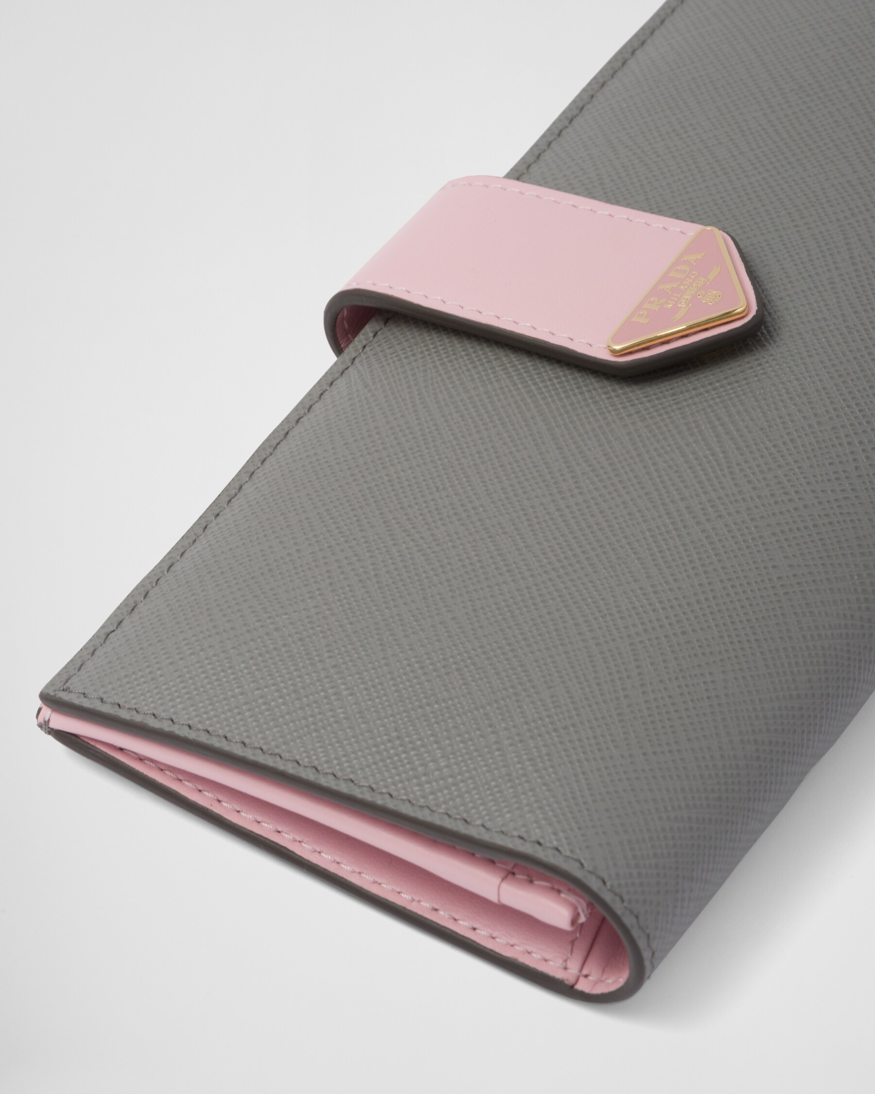 Slate Gray/alabaster Pink Large Saffiano And Smooth Leather Wallet | PRADA