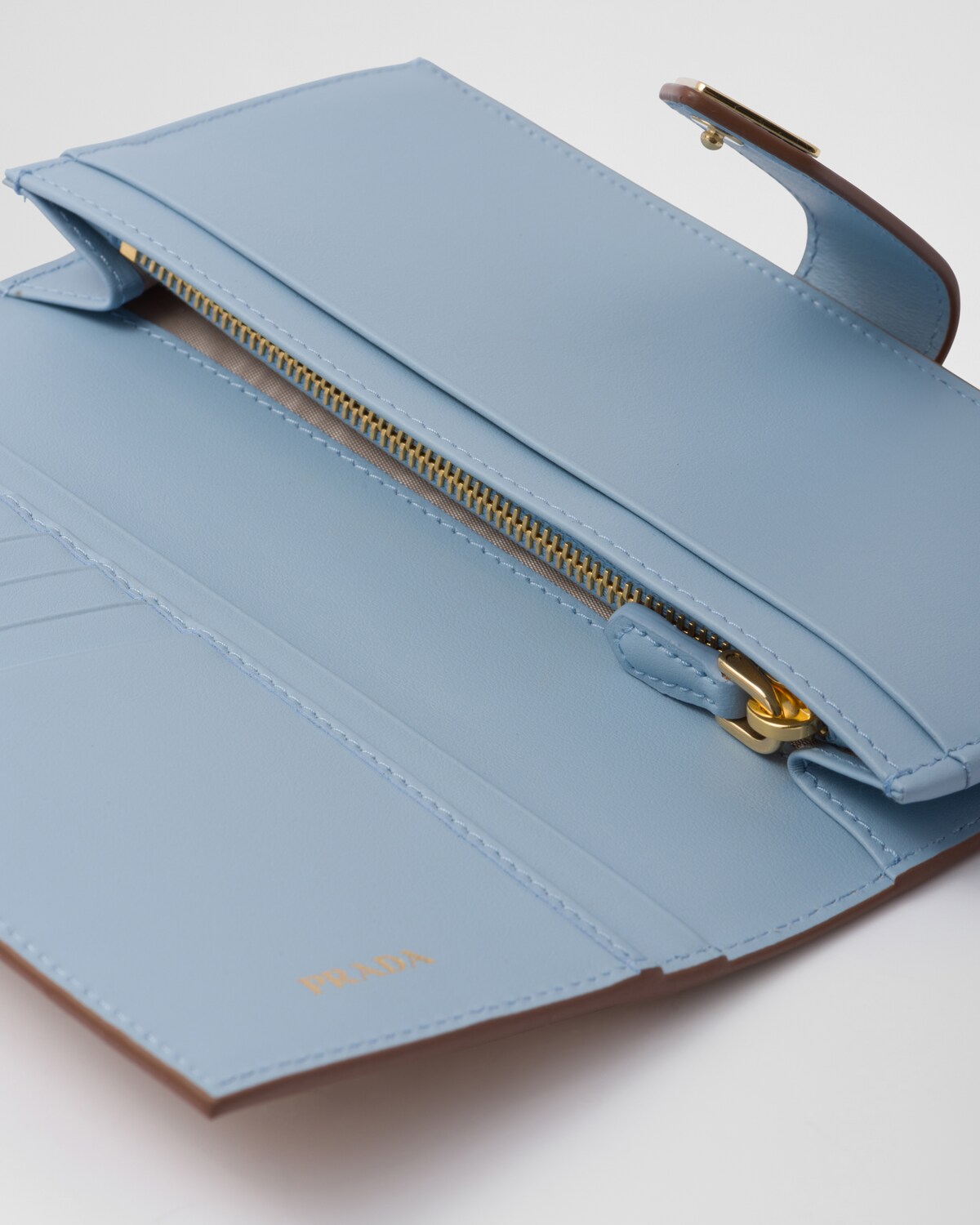 Sand/light Blue Large Saffiano And Smooth Leather Wallet | PRADA