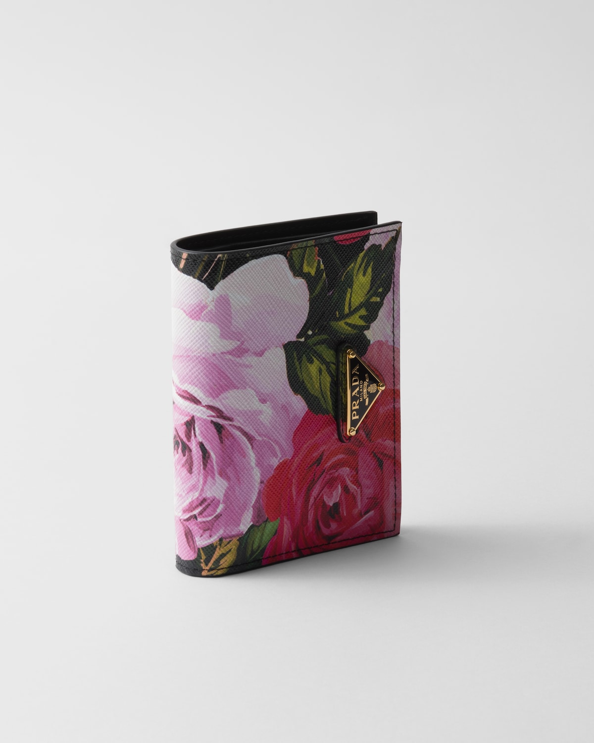 Black Small Printed Saffiano Leather Wallet | PRADA