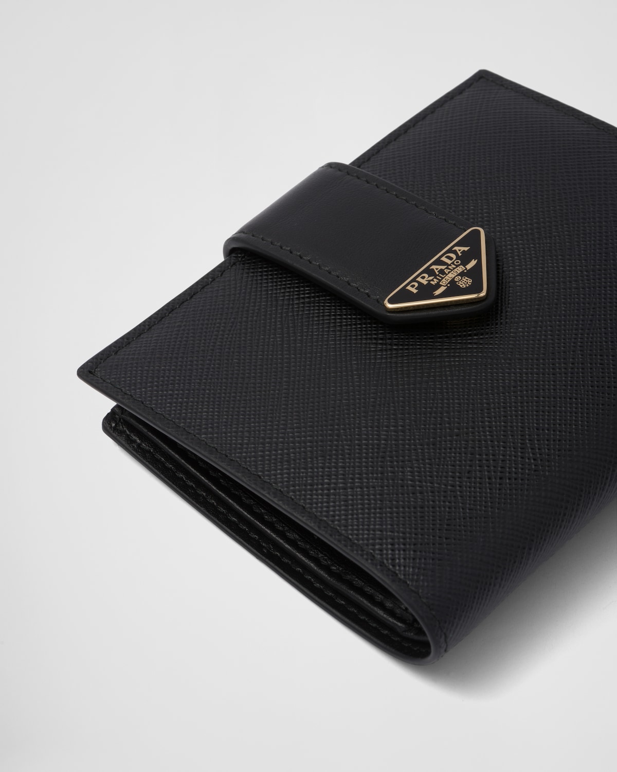 Black Small Saffiano And Smooth Leather Wallet | PRADA
