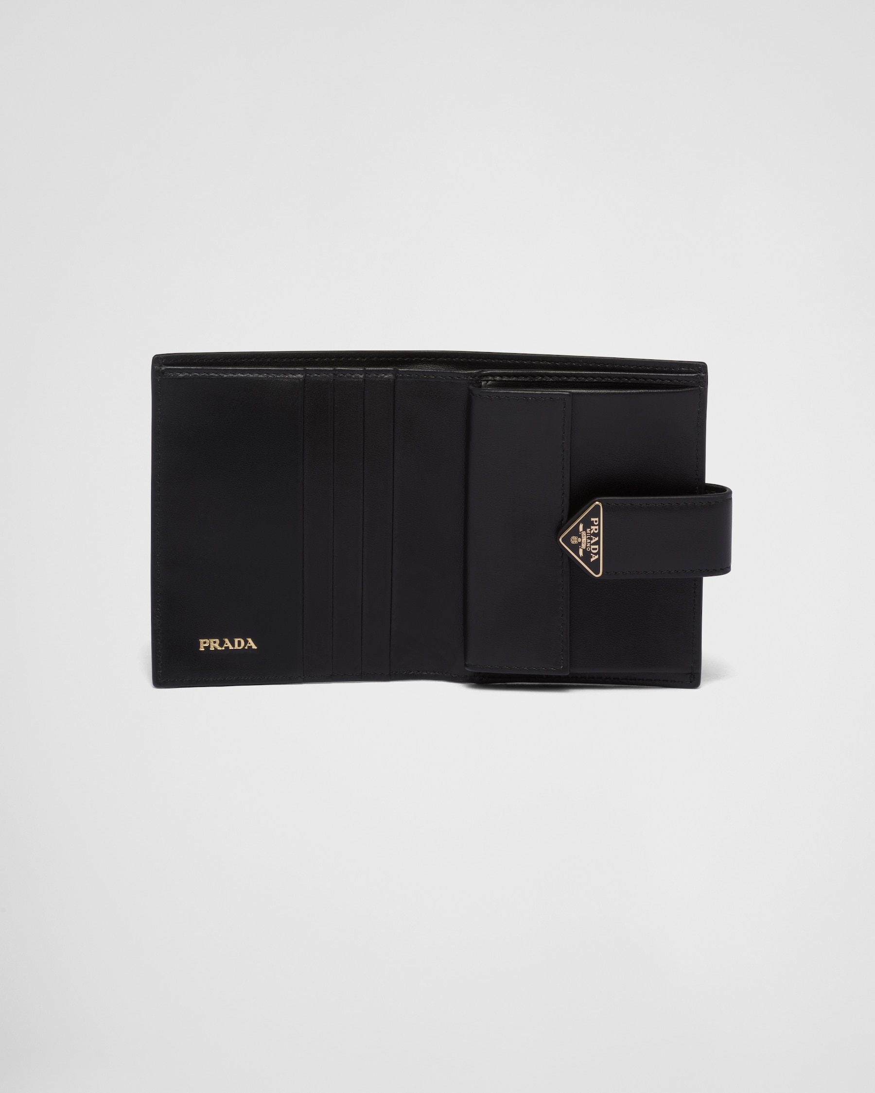 Black Small Saffiano And Smooth Leather Wallet | PRADA