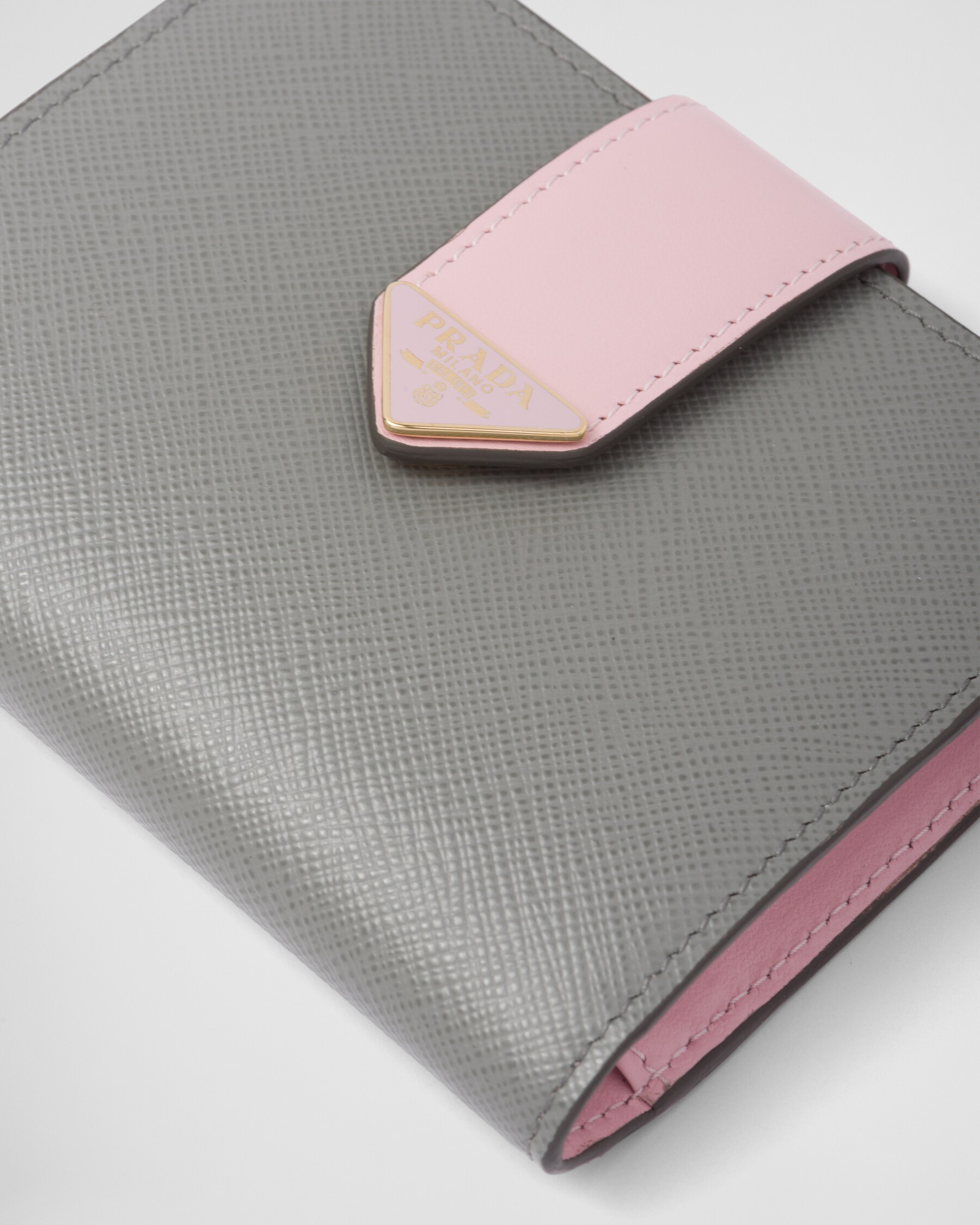 Slate Gray/alabaster Pink Small Saffiano And Smooth Leather Wallet | PRADA